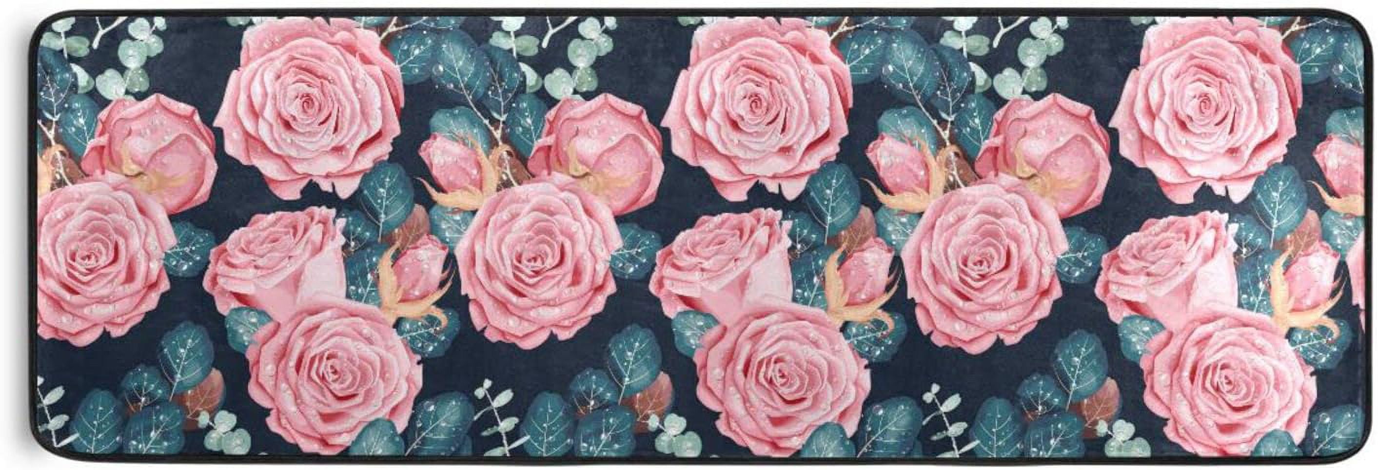 GZHJMY Elegant Pink Roses Area Rug - 2' x 6' Washable Runner Rugs with ...