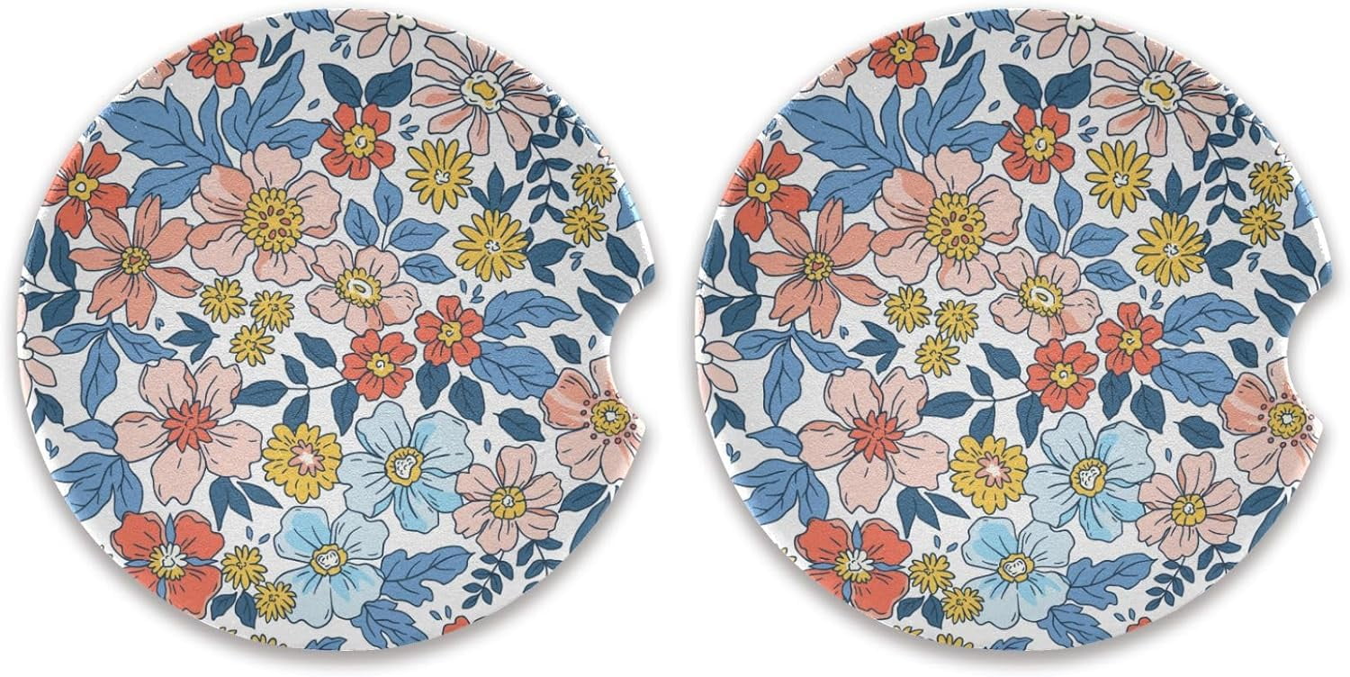 GZHJMY Elegant Spring Flowers Car Coasters 2 Pack Drinks Absorbent ...