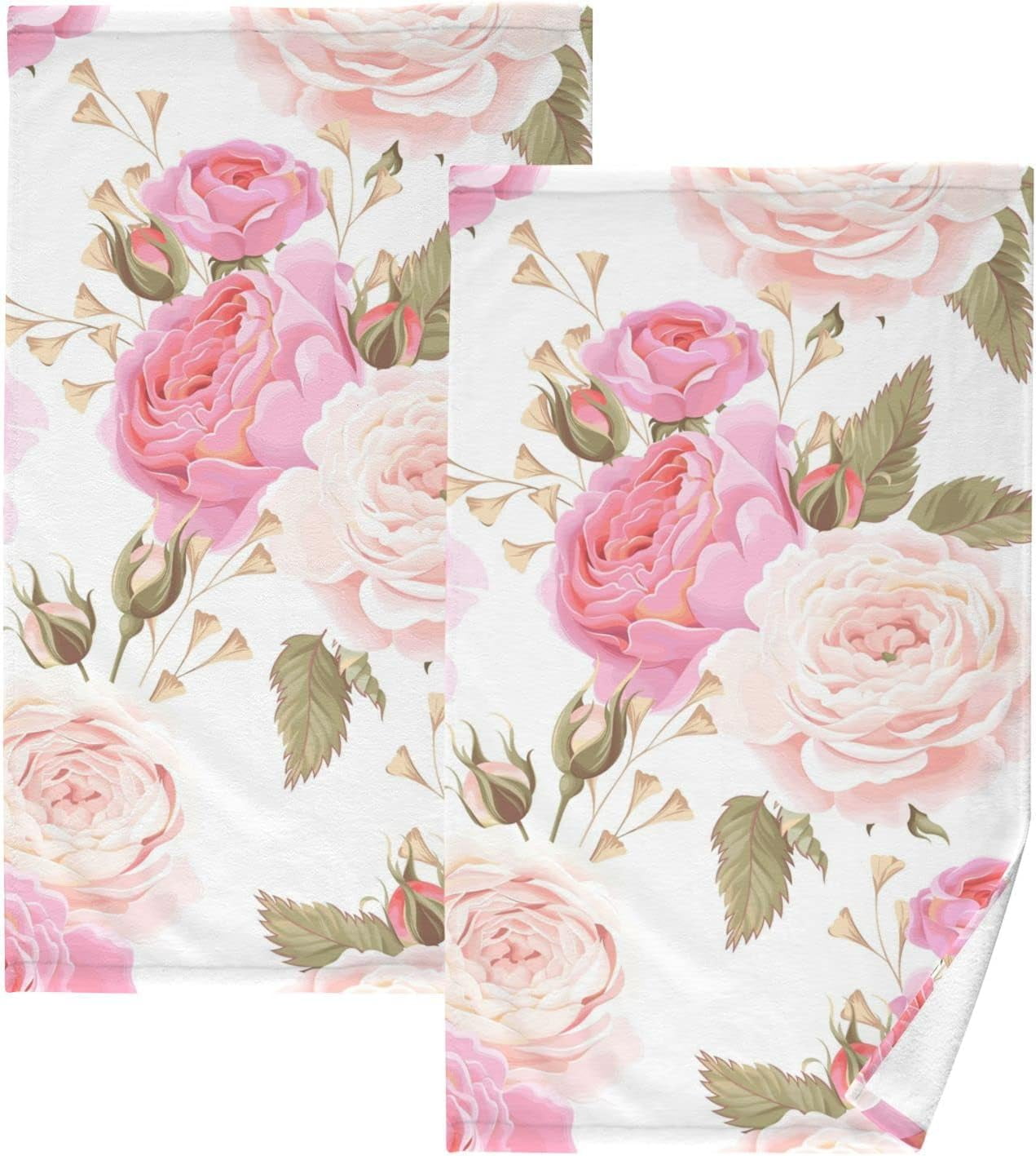 GZHJMY English Pink Roses Cotton Towels Set 2 Pcs Absorbent Hand Towel ...