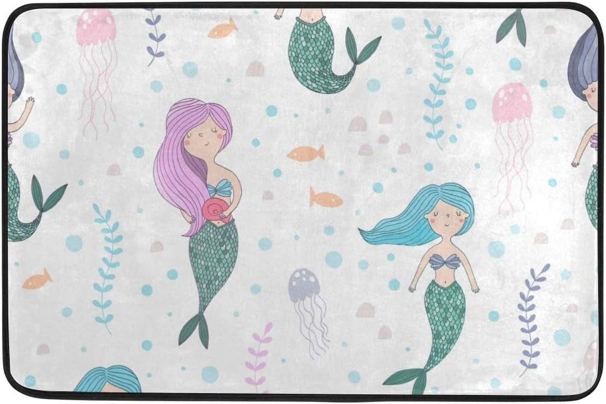 GZHJMY Entrance Doormat Sea Life Mermaid Jellyfish Seaweed Fish Bubble ...