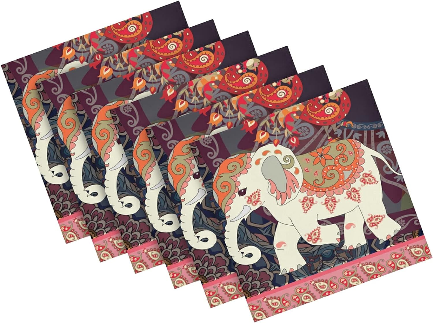 GZHJMY Ethnic Peacock Elephant Cloth Napkins, Set of 6 20 x 20 Inch ...