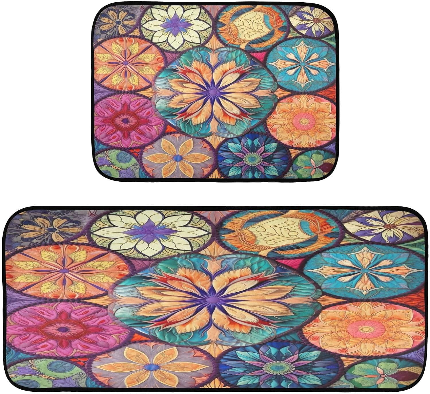GZHJMY Ethnic Print Kitchen Rug Set of 2 Non Slip Washable Cushioned ...