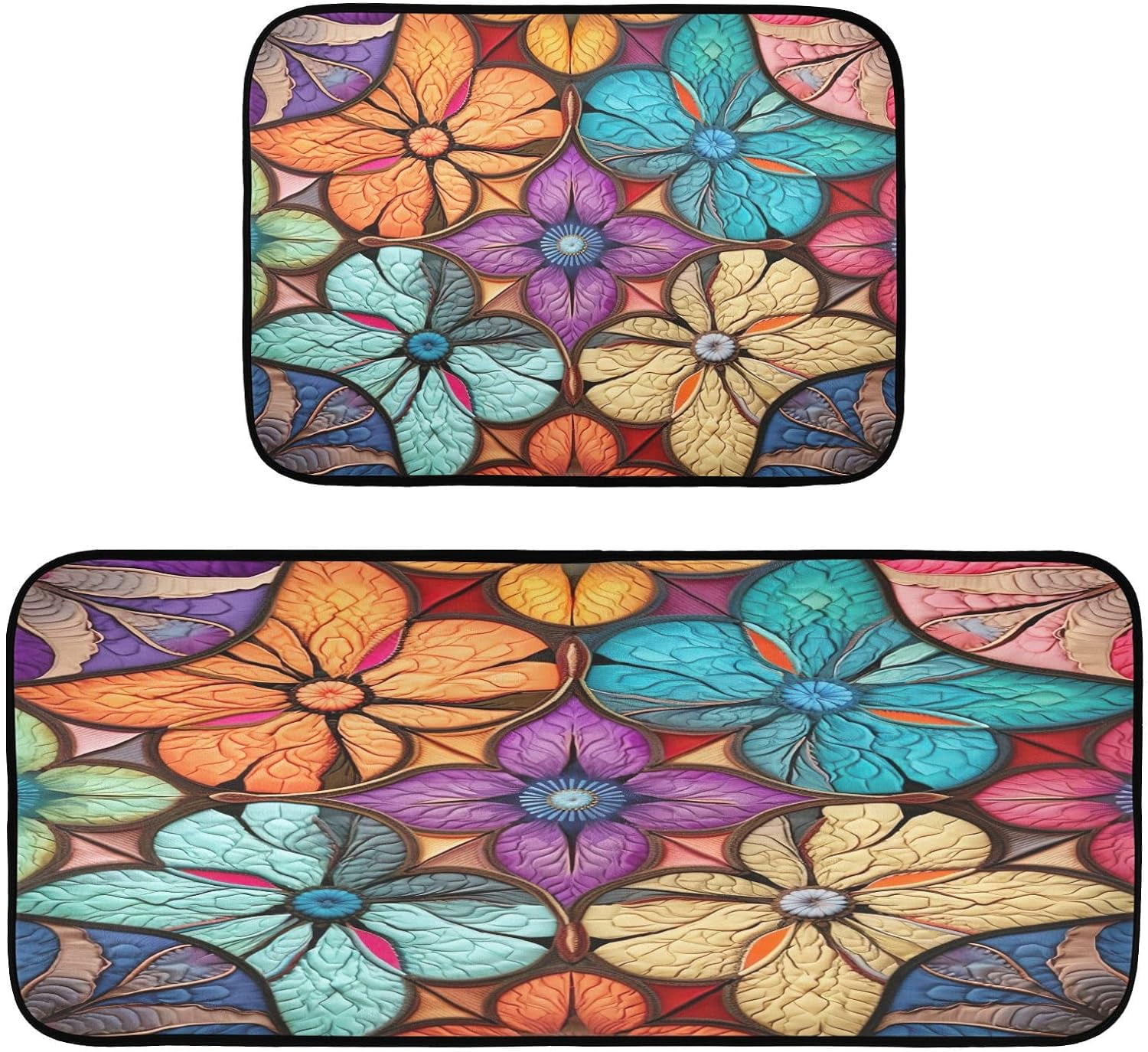 GZHJMY Ethnic Print Kitchen Rug Set of 2 Non Slip Washable Cushioned ...