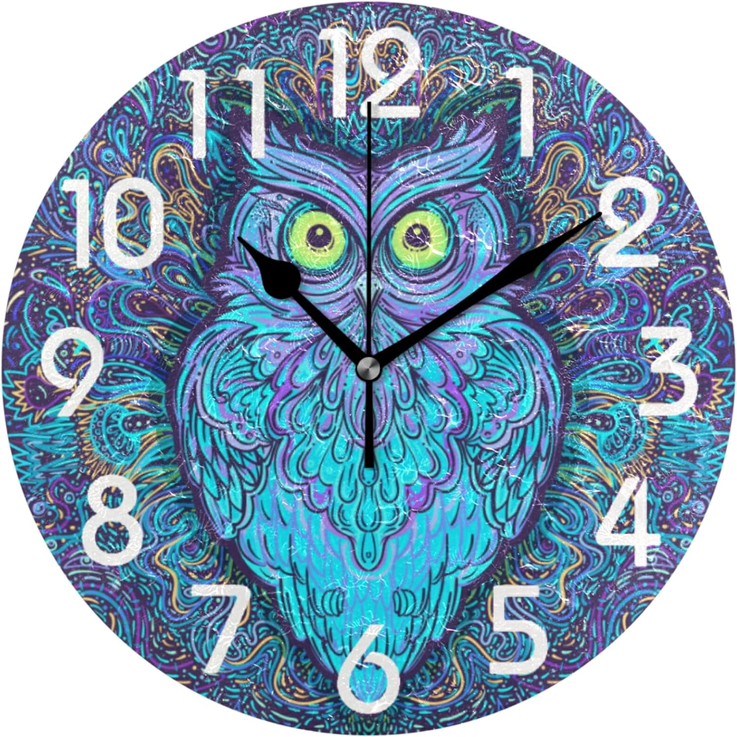GZHJMY Ethnic Totem Owl Ornate Pattern Round Wall Clock, 9.5 Inch ...