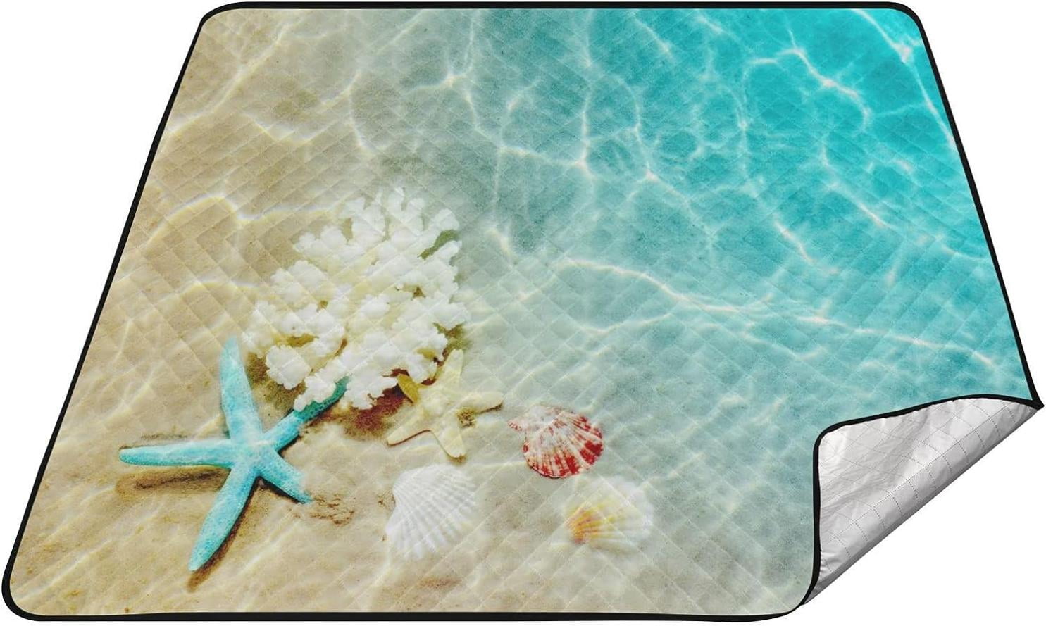 GZHJMY Extra Large Outdoor Picnic Blanket 78"x78",Starfish Seashell ...