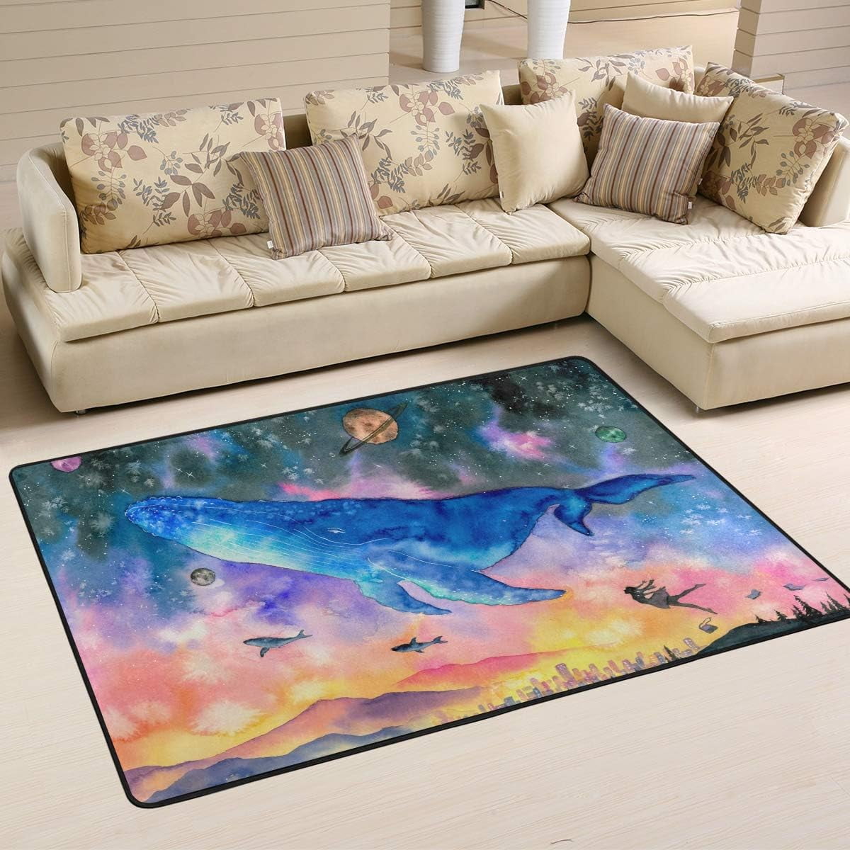 GZHJMY Fairy Whale Diving Into Fantasy Space Area Rug 2x3 Soft Rugs ...