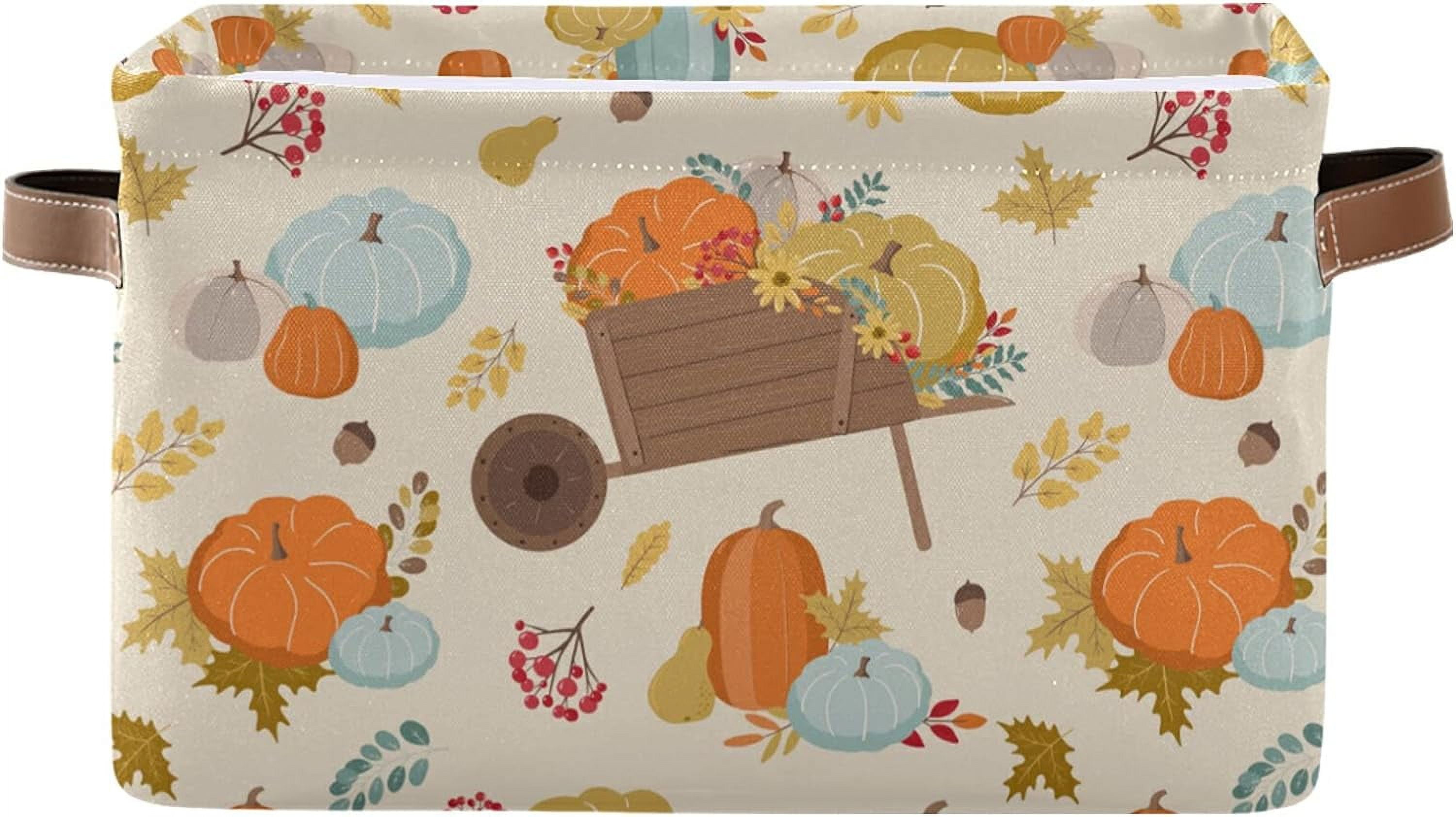 GZHJMY Fall Hand Drawn Florals Pumpkins Storage Bins Collapsible with ...