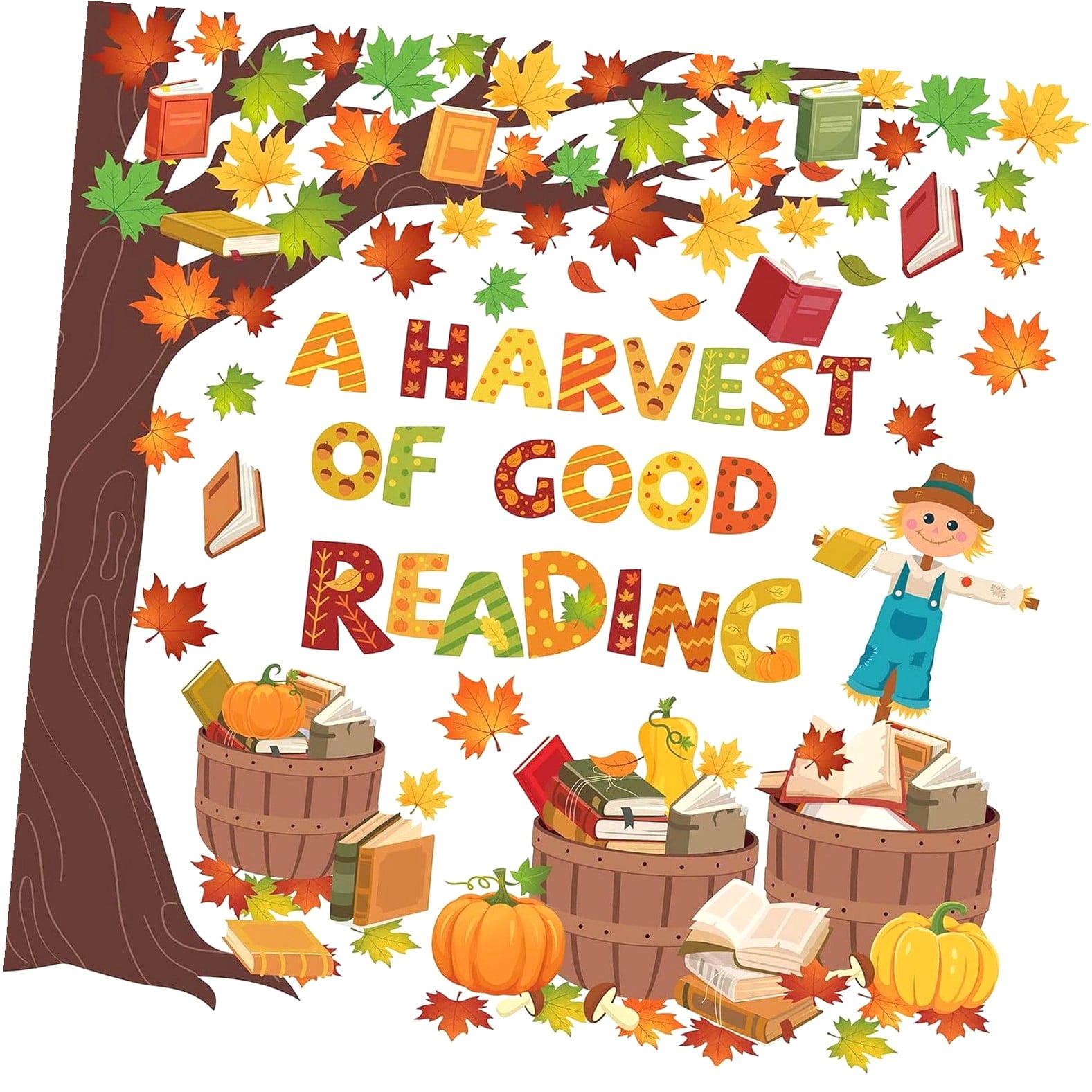 GZHJMY Fall Reading Bulletin Boards Book Tree Classroom Decorations ...