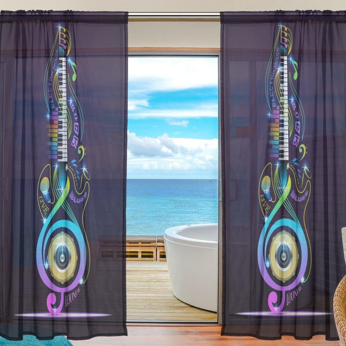 GZHJMY Fantasy Music Note Sheer Window Curtain Panel Drape 55x84 Inch ...