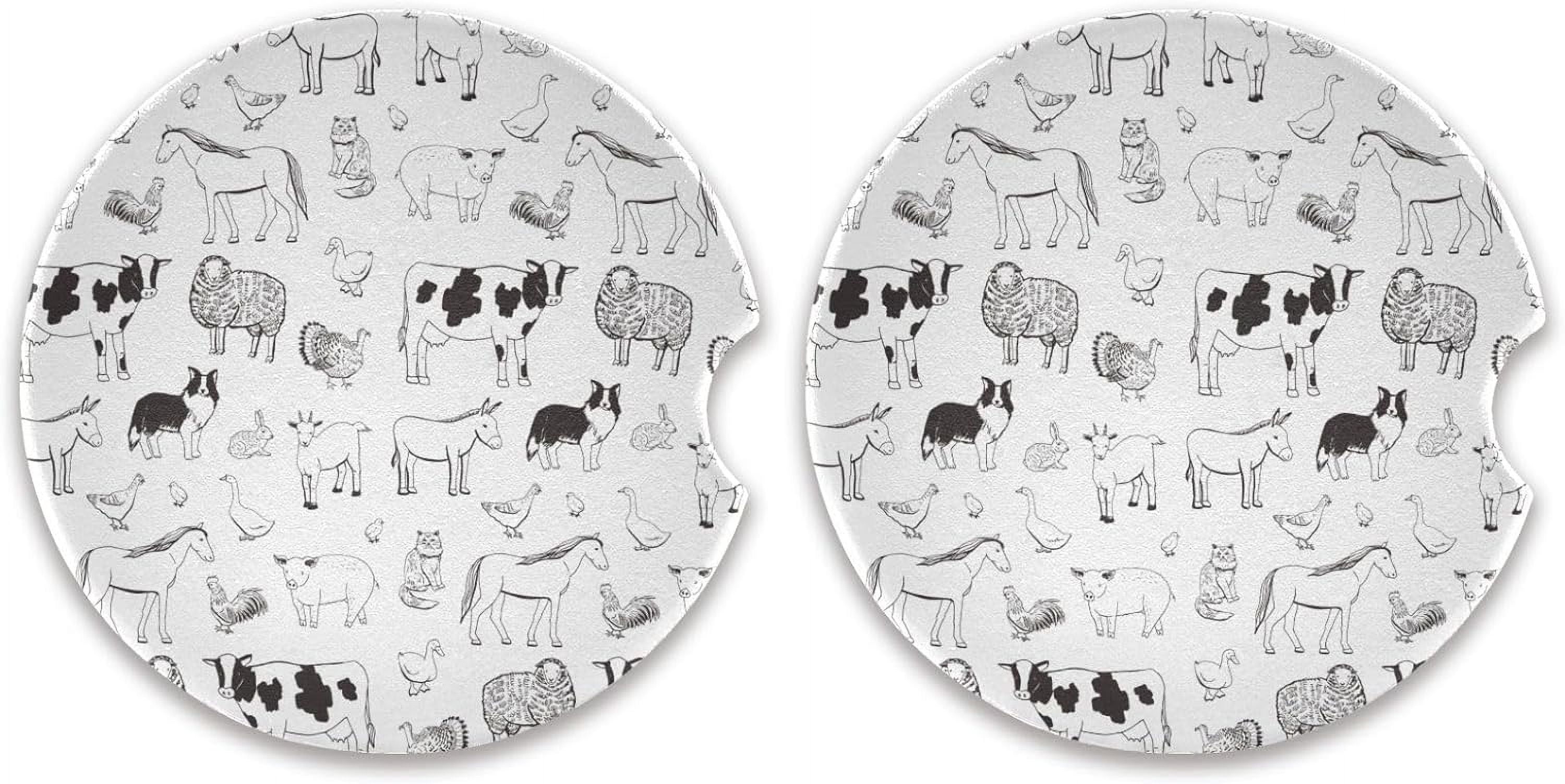 GZHJMY Farm Animals Car Coasters 2 Pack Drinks Absorbent Ceramic Stone ...