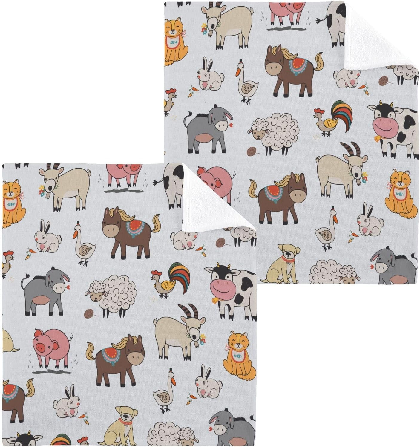 GZHJMY Farm Animals Wash Cloth Set of 2, 12 x 12 Inch Cotton Baby ...