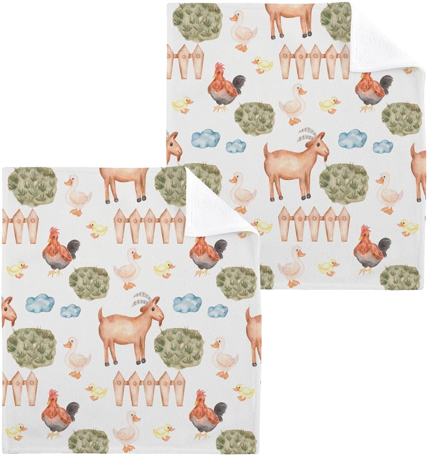 GZHJMY Farm Animals Wash Cloth Set of 2, 12 x 12 Inch Cotton Baby ...