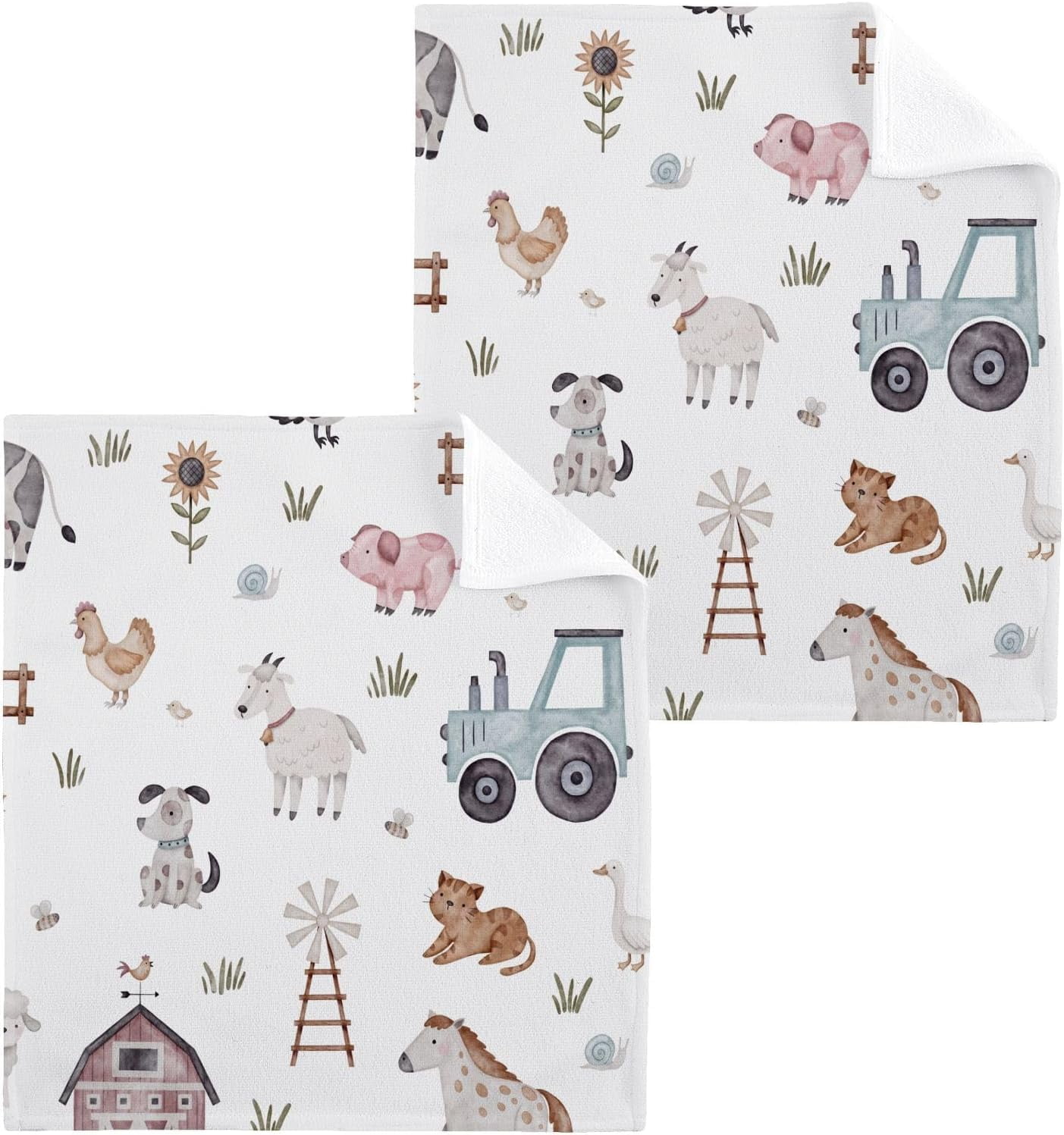 GZHJMY Farm Animals Wash Cloth Set of 6, 12 x 12 Inch Cotton Baby ...