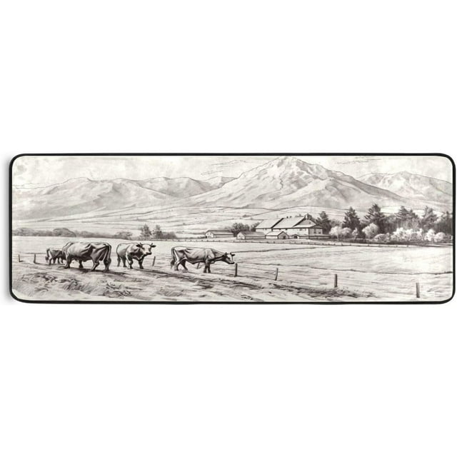 GZHJMY Farm with Cattle Area Rug - 2' x 6' Washable Runner Rugs with ...