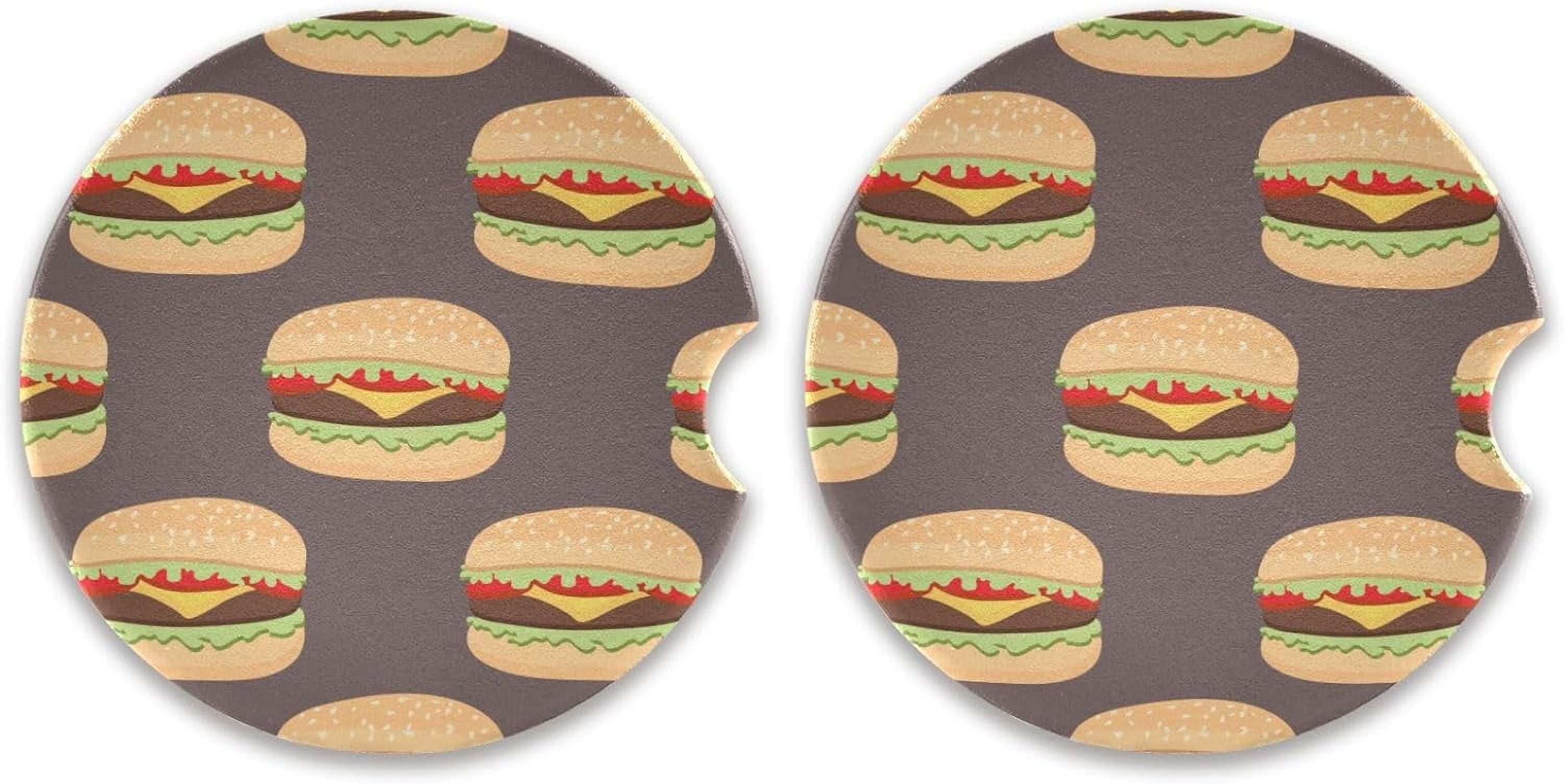GZHJMY Fast Food Hamburger Car Coasters 2 Pack Drinks Absorbent Ceramic ...