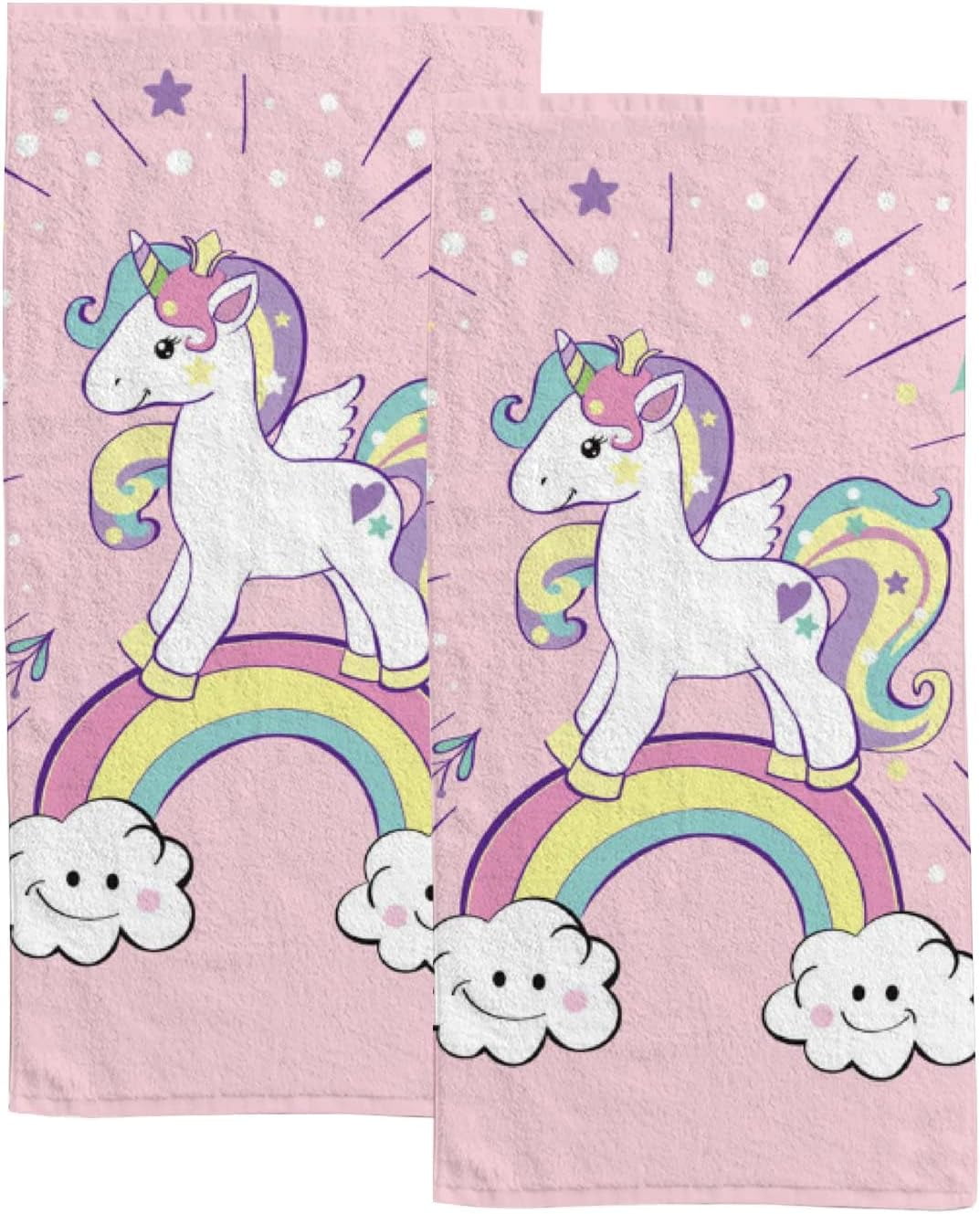 GZHJMY Fingertip Hand Towels, 2 Pack Pcs Unicorn Pop Art on The Pink ...