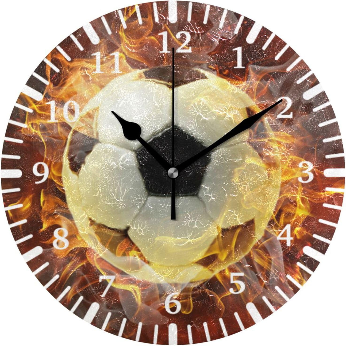 GZHJMY Fire Football Soccer Wall Clock,Silent Non Ticking 10 Inch ...