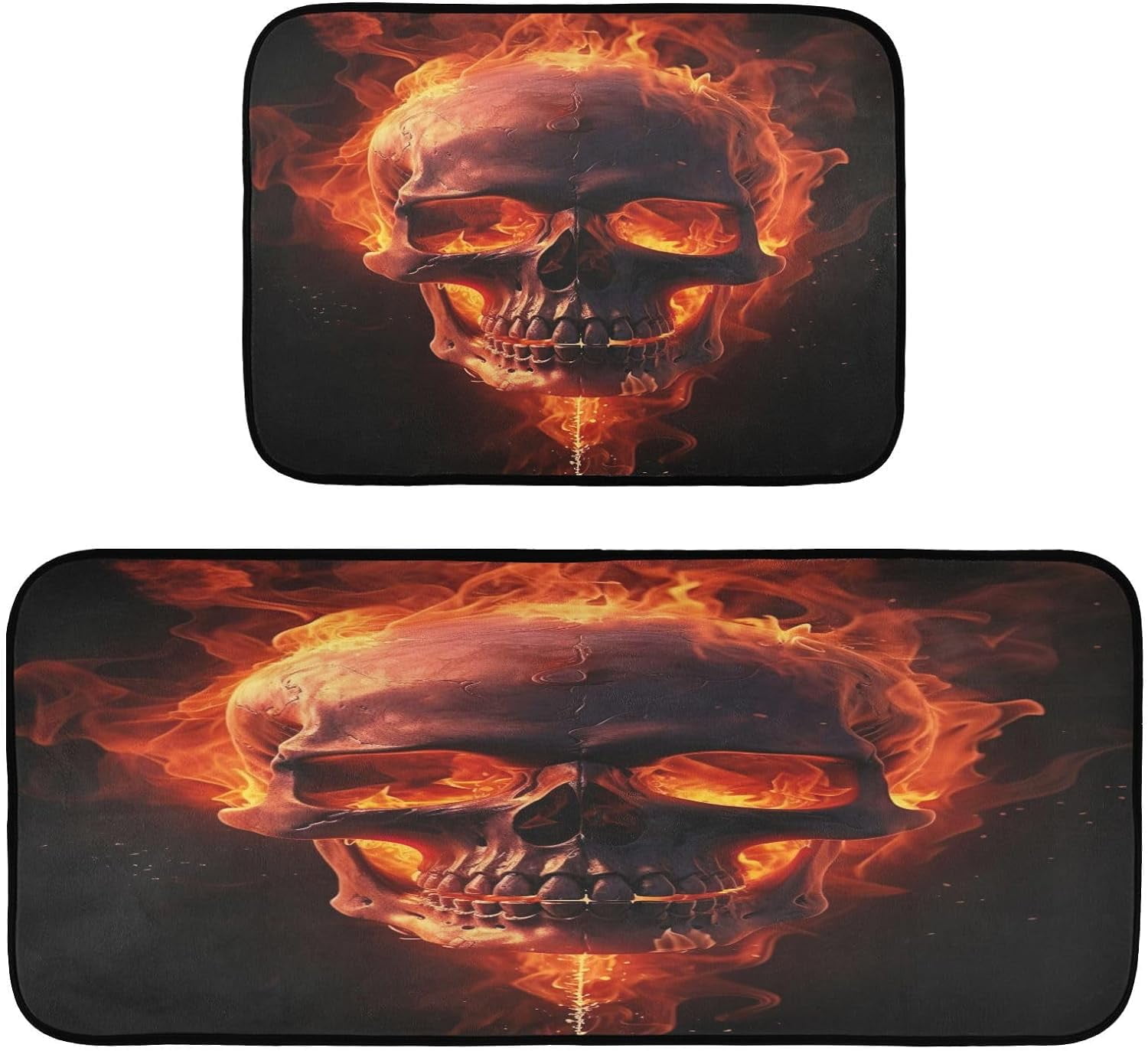 GZHJMY Fire Skull Kitchen Rug Set of 2 Non Slip Washable Cushioned Anti ...