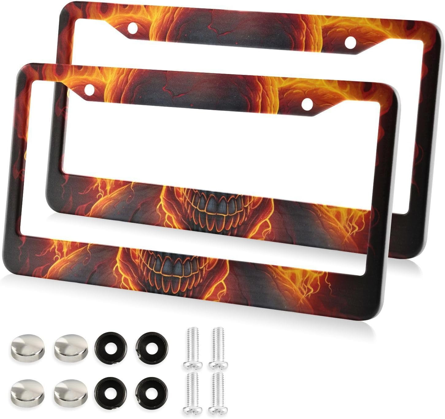 GZHJMY Flames Skulls License Plate Frames 2 Pack Aluminum License Plate ...