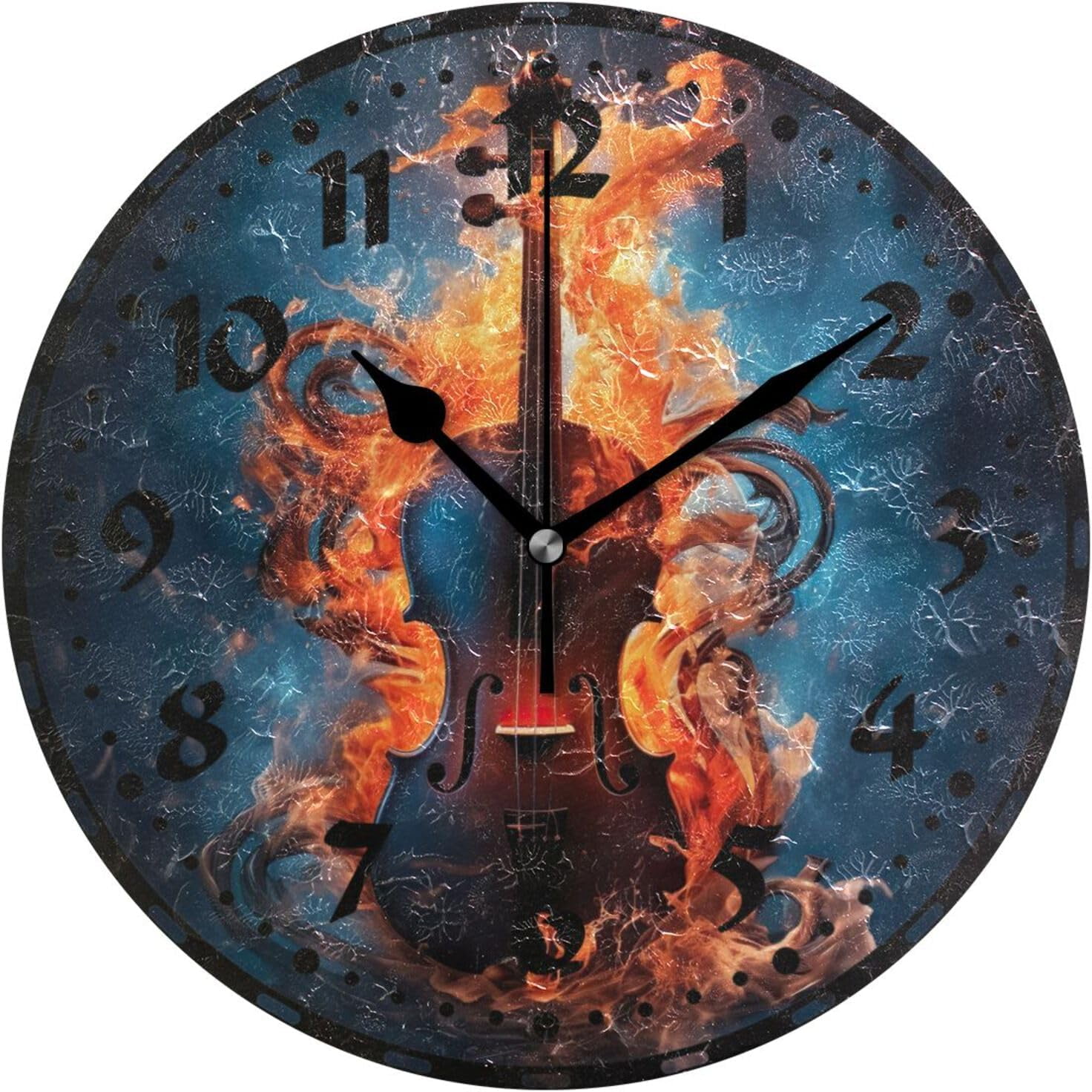 GZHJMY Flaming Violin Wall Clock, PVC Silent Non Ticking 10 Inch ...