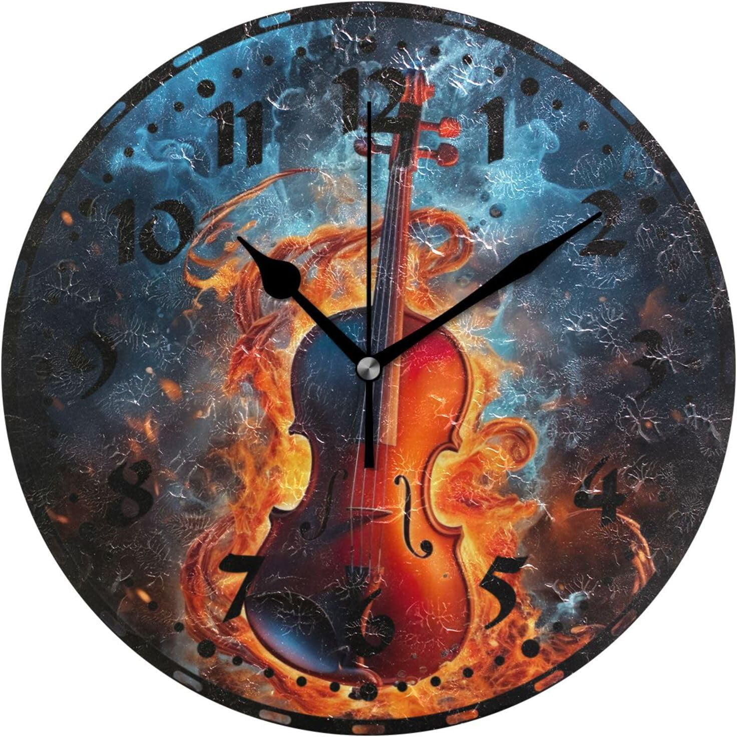 GZHJMY Flaming Violin Wall Clock, Silent Non Ticking 10 Inch Battery ...