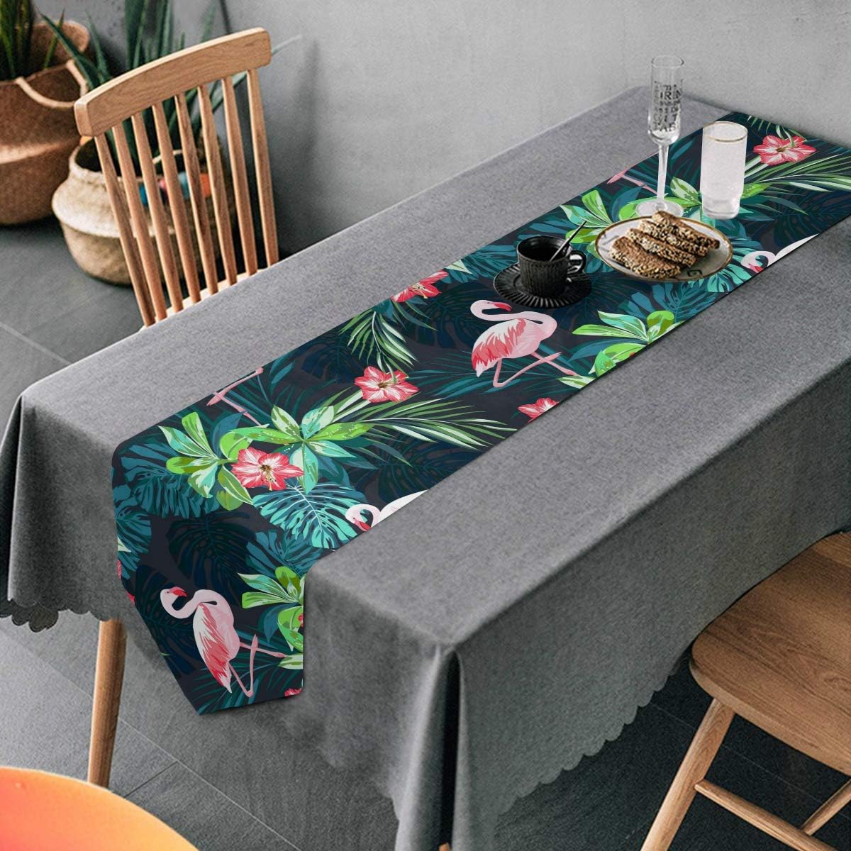 GZHJMY Flamingo Jungle Table Runner Dining Table Room Decor 13" × 70 ...