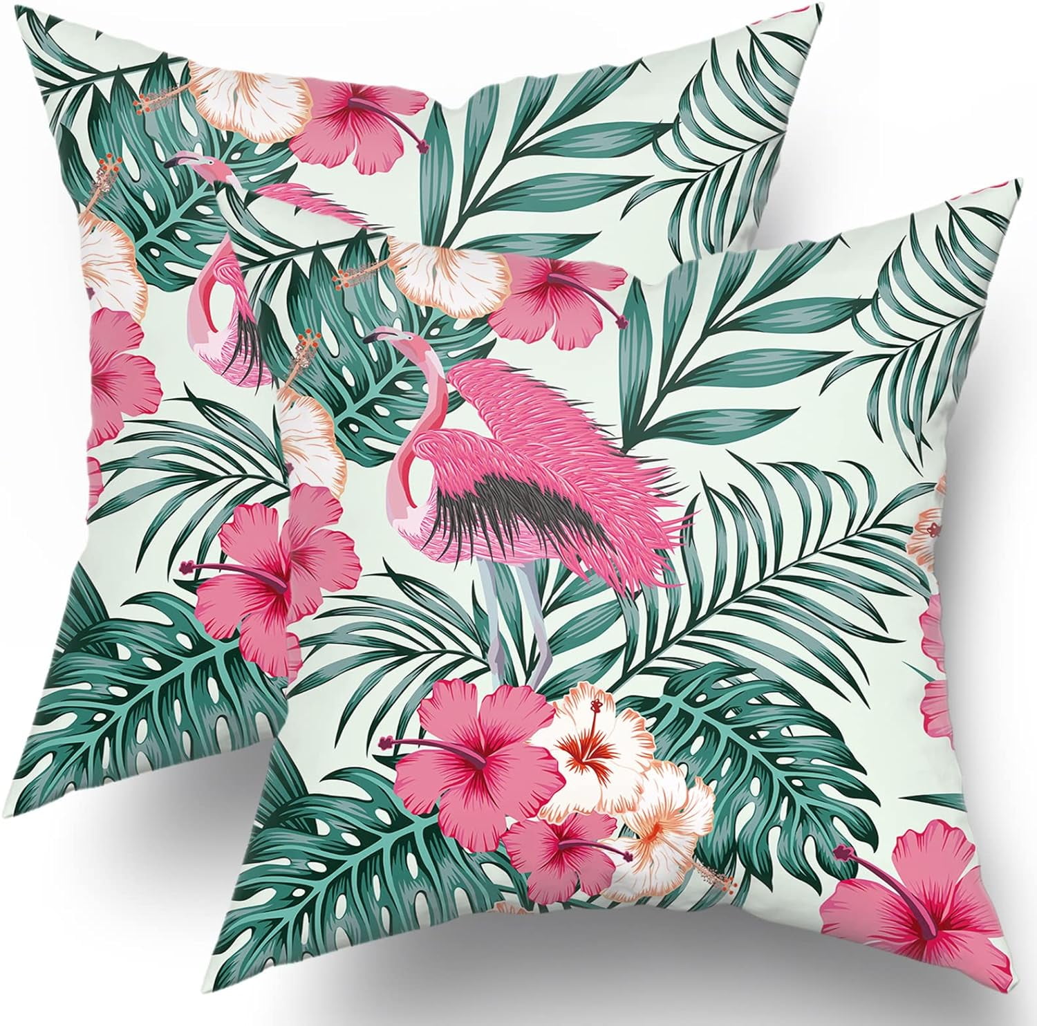 GZHJMY Flamingo Pillow Covers Palm Tree Tropical Leaves Flowers ...