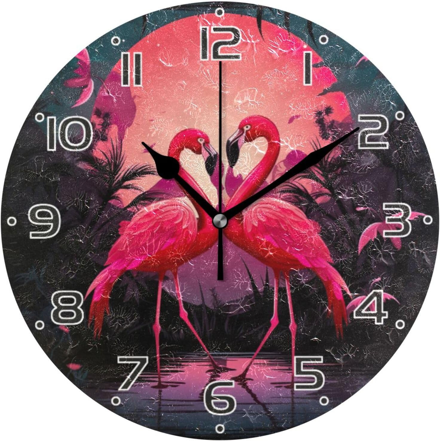 GZHJMY Flamingo at Sunset Clock Silent Round PVC Wall Clock Non Ticking ...