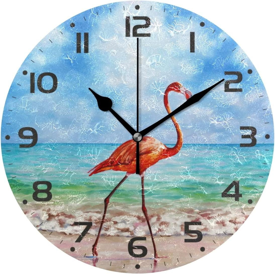 GZHJMY Flamingo is Walking Wall Clock, 10" Silent Non Ticking Round ...