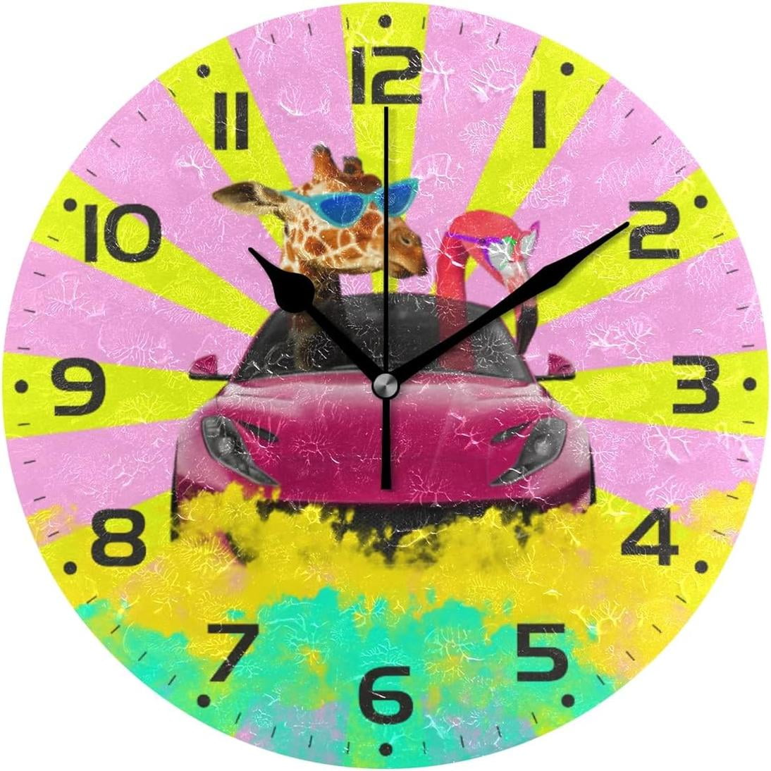 GZHJMY Flamingo Wall Clock, 10" Silent Non Ticking Round Clock, Oil ...