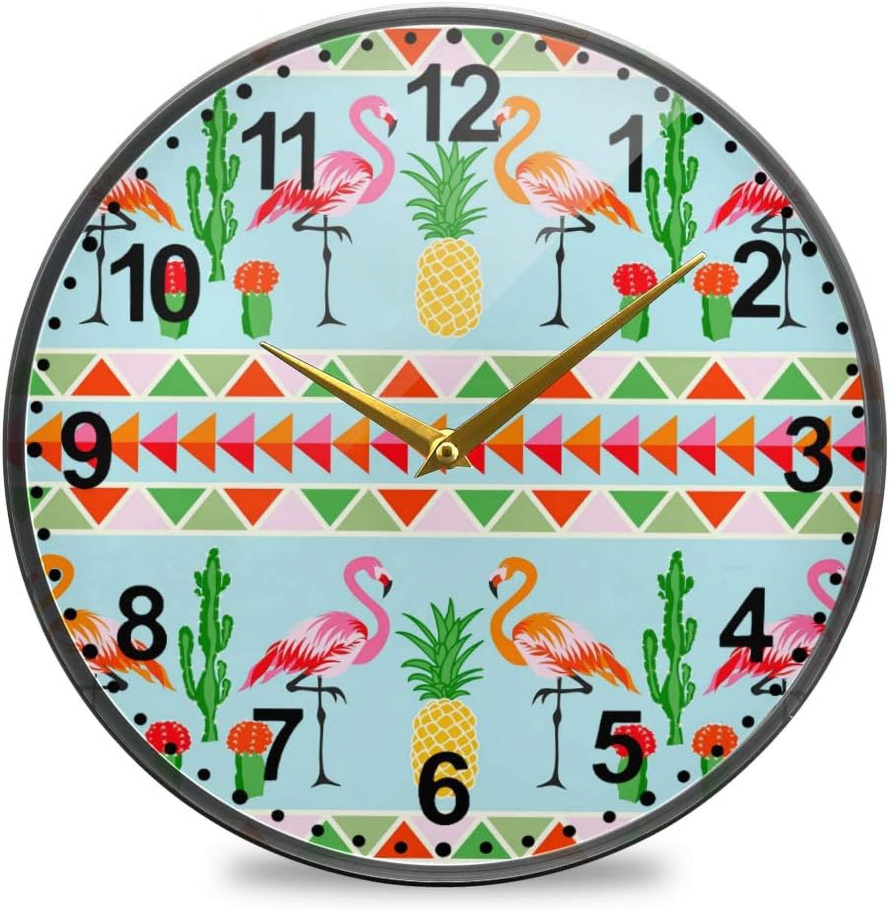 GZHJMY Flamingo with Pineapple Cactus Pattern Wall Clock Silent Non ...
