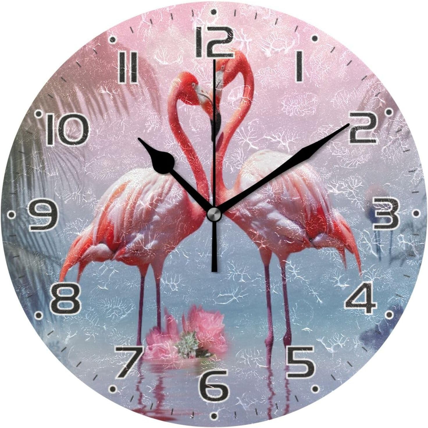 GZHJMY Flamingos Clock Silent Round Wall Clock Non Ticking Battery ...