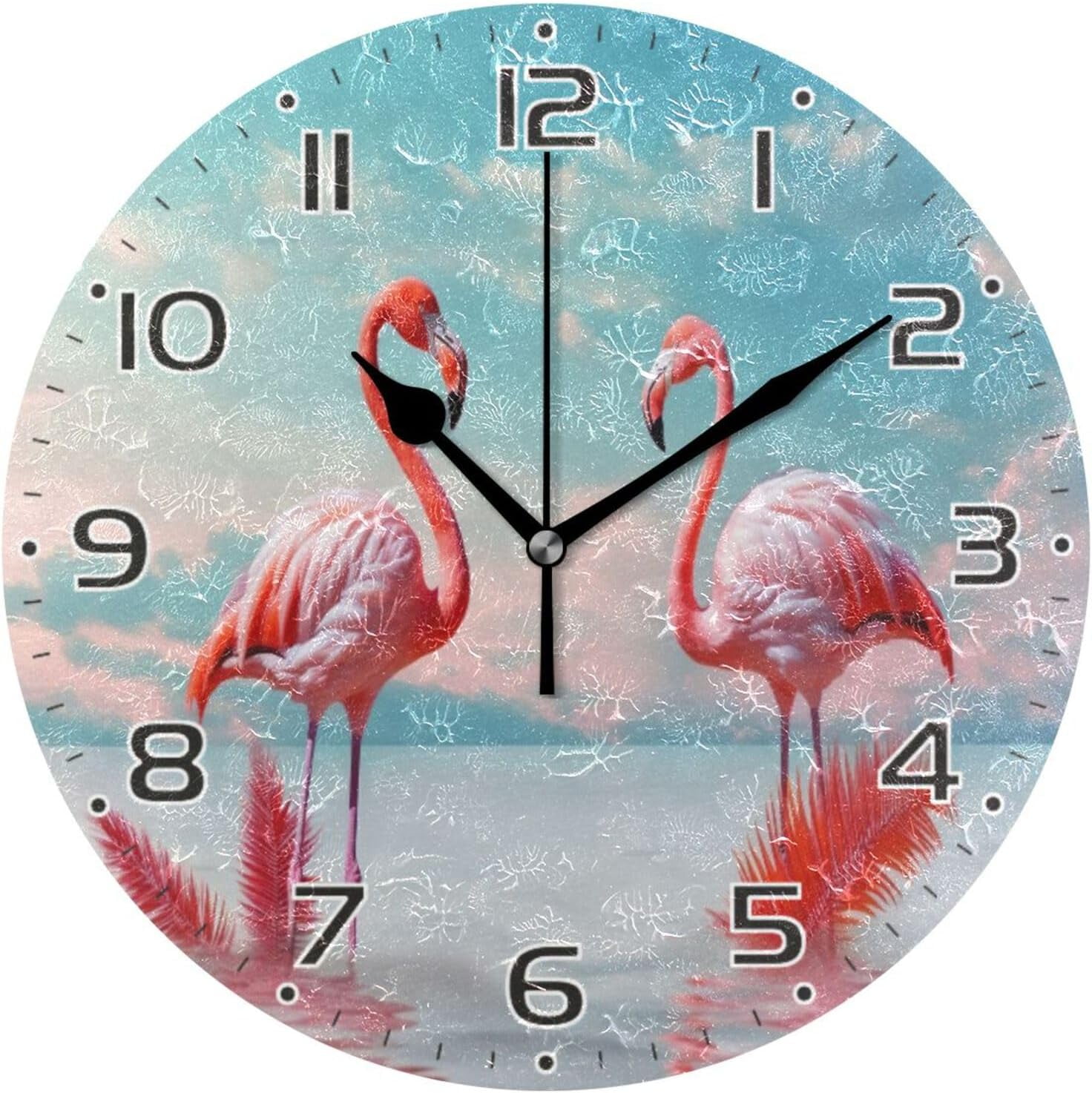 GZHJMY Flamingos Clock Silent Round Wall Clock Non Ticking Battery ...