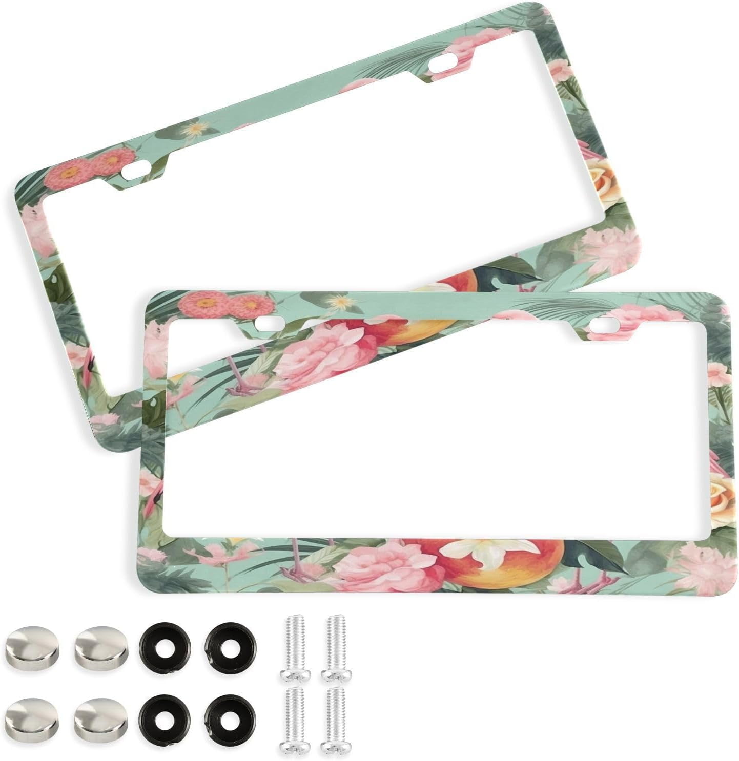 GZHJMY Flamingos Palm Flowers License Plate Frames Set of 2, Universal ...