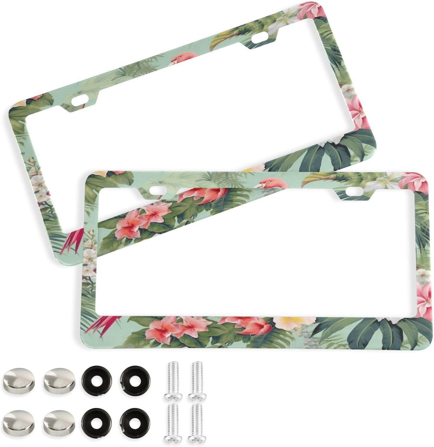 GZHJMY Flamingos Palm Flowers License Plate Frames Set of 2, Universal ...