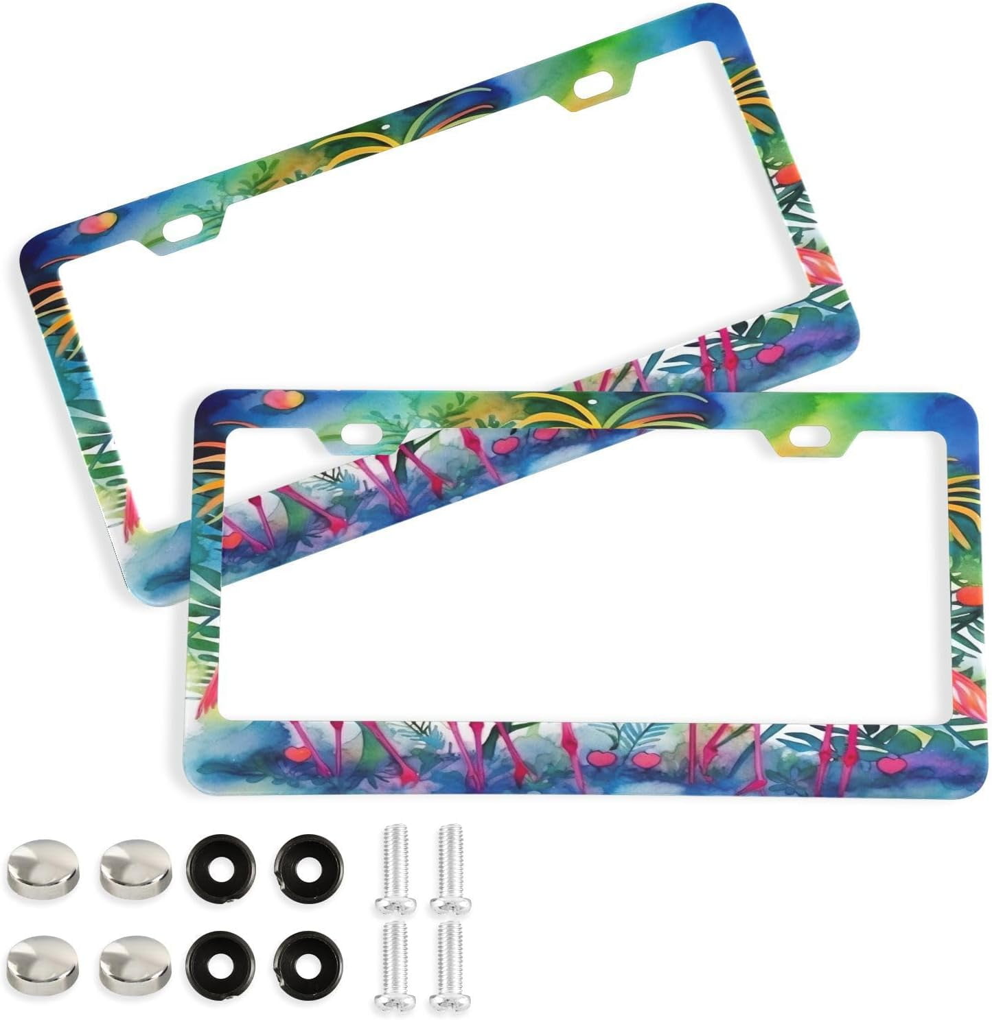 GZHJMY Flamingos Palm License Plate Frames Set of 2, Universal Aluminum ...