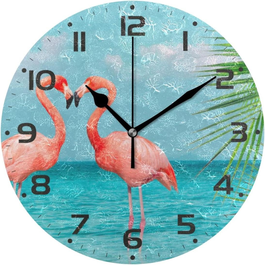 GZHJMY Flamingos Standing in Sea Wall Clock, 10" Silent Non Ticking ...