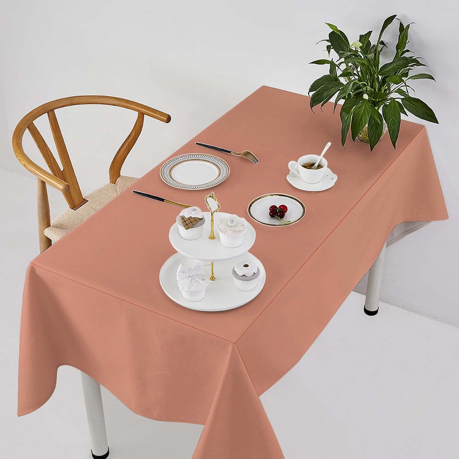 GZHJMY Flax Rectangle Tablecloth, Color Plain Dark Salmon Table Cloth ...