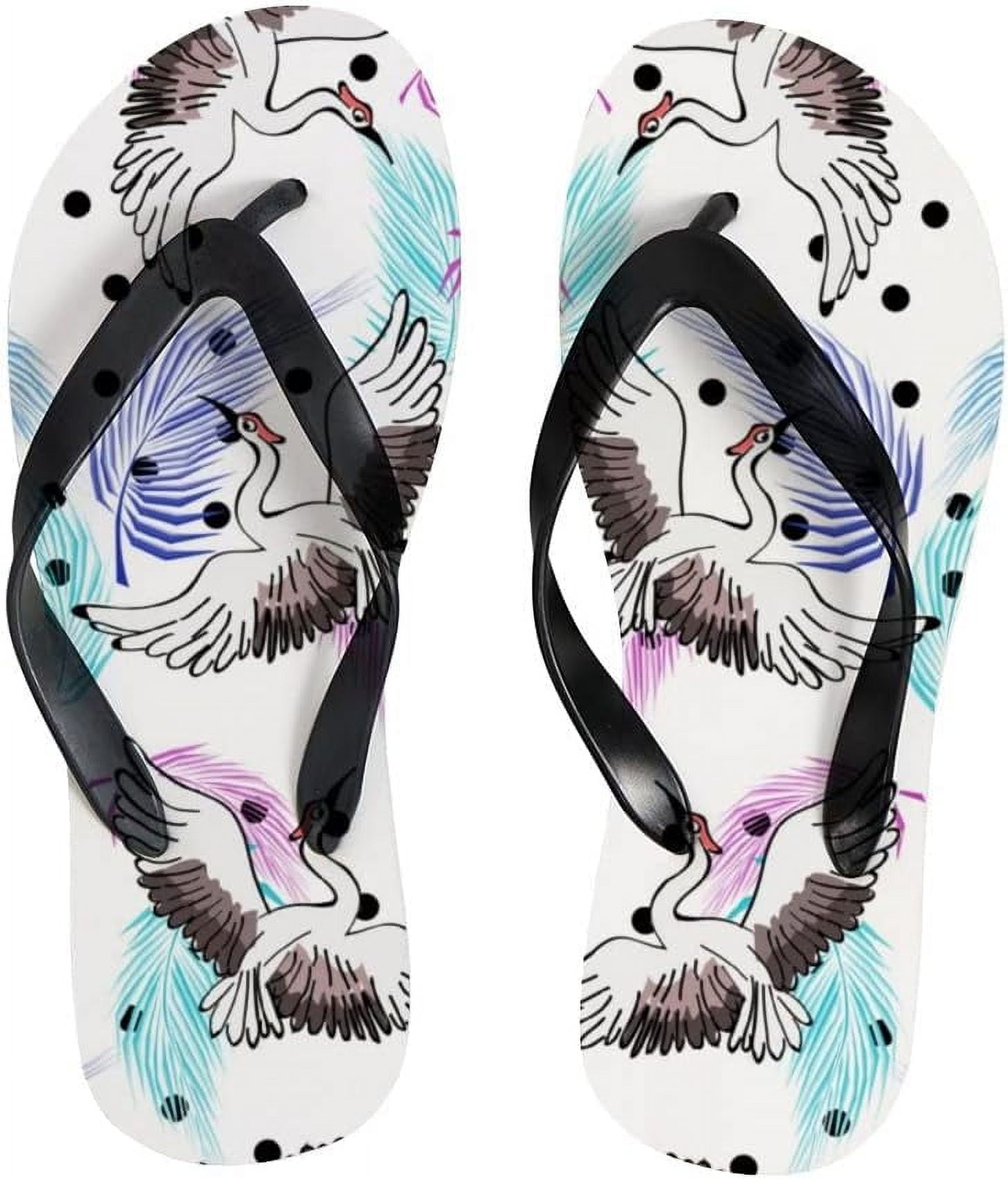 GZHJMY Flip Flops Crane Birds Polka Dots Slippers Sandals for Women Men ...