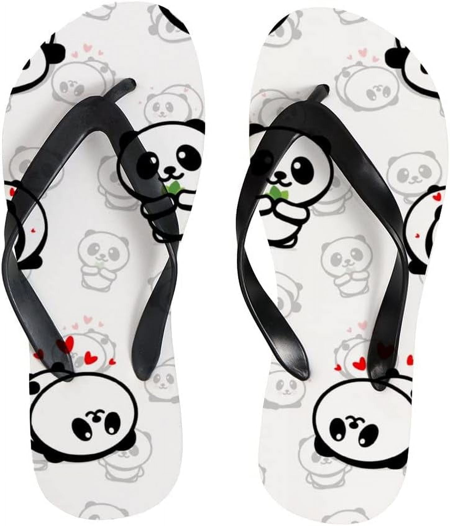 GZHJMY Flip Flops Cute Black White Panda Love Heart Slippers Sandals ...