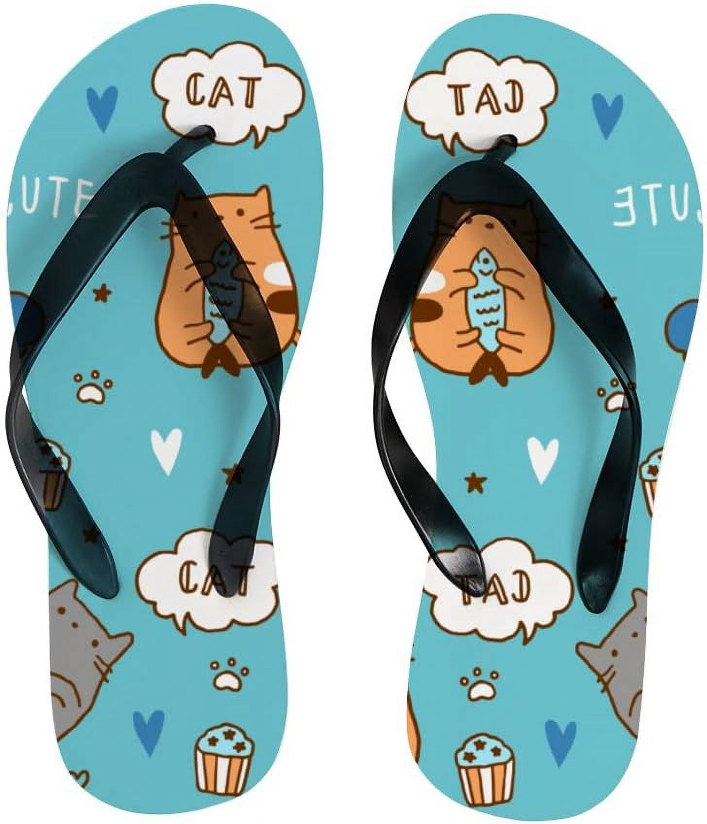 GZHJMY Flip Flops Cute Cat Cartoon Animal Slippers Sandals for Women ...
