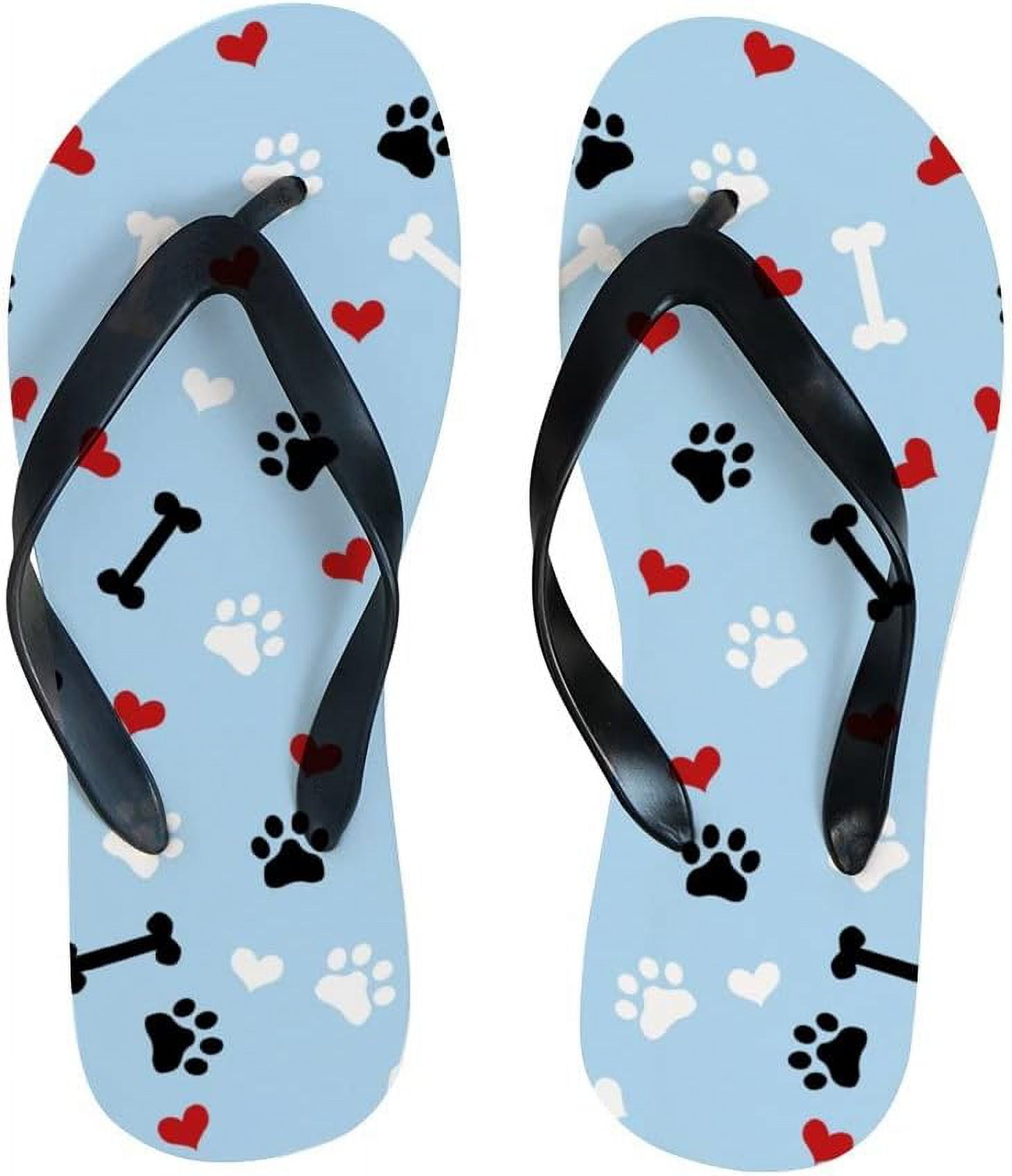GZHJMY Flip Flops Cute Cat Dog Footprint Puppy Paw Blue Slippers ...