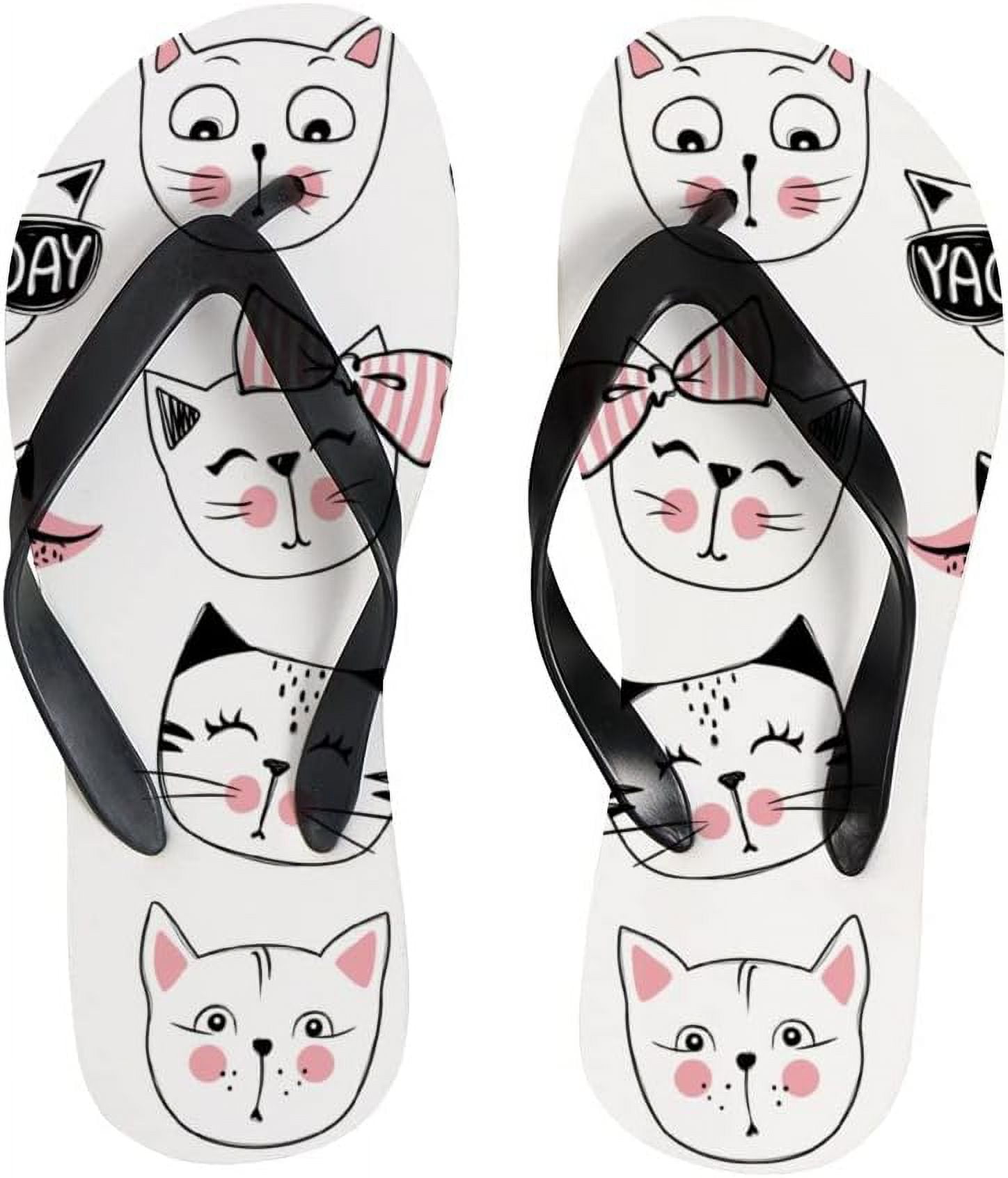 GZHJMY Flip Flops Cute Cat Pink White Animal Cartoon Slippers Sandals ...