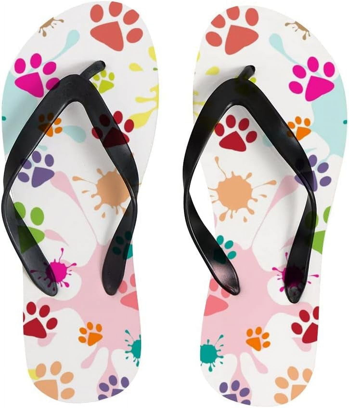 GZHJMY Flip Flops Cute Colorful Dog Paw Prints Thong Slip On Slippers ...