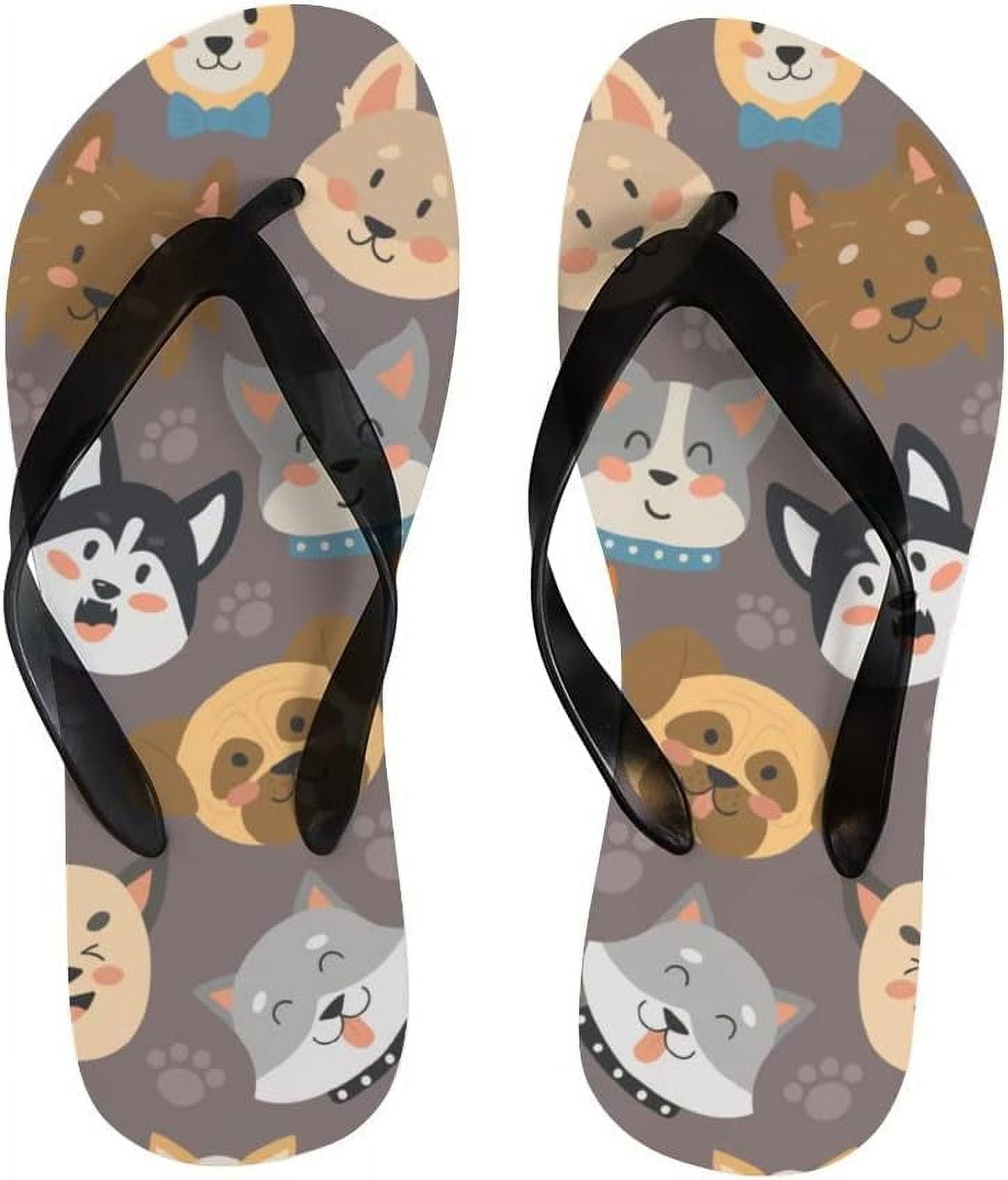 GZHJMY Flip Flops Cute Dog Puppy Animal Slippers Sandals for Women Men ...