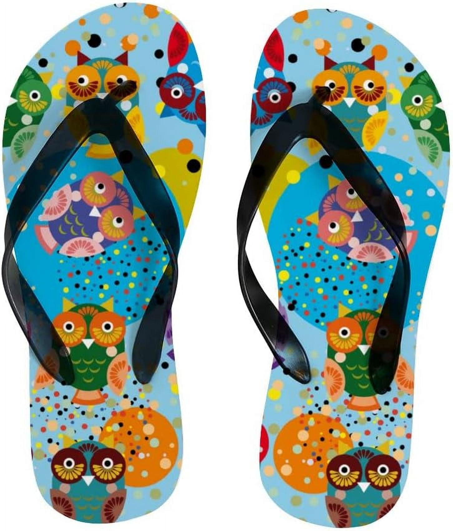 GZHJMY Flip Flops Cute Owls Floral Flowers Blue Birds Slippers Sandals ...