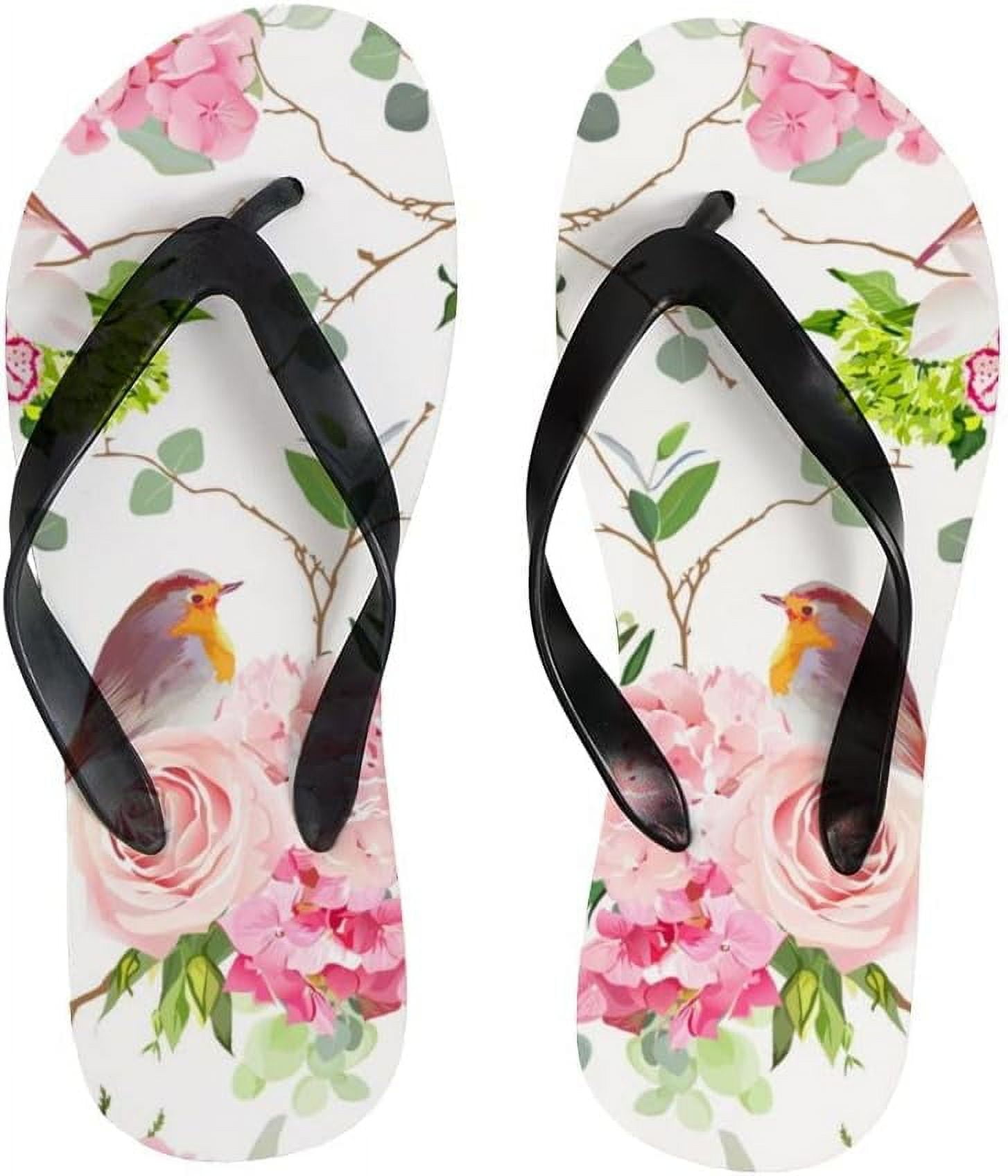 GZHJMY Flip Flops Elegant Birds Rose Floral Flowers Wedding Pink ...