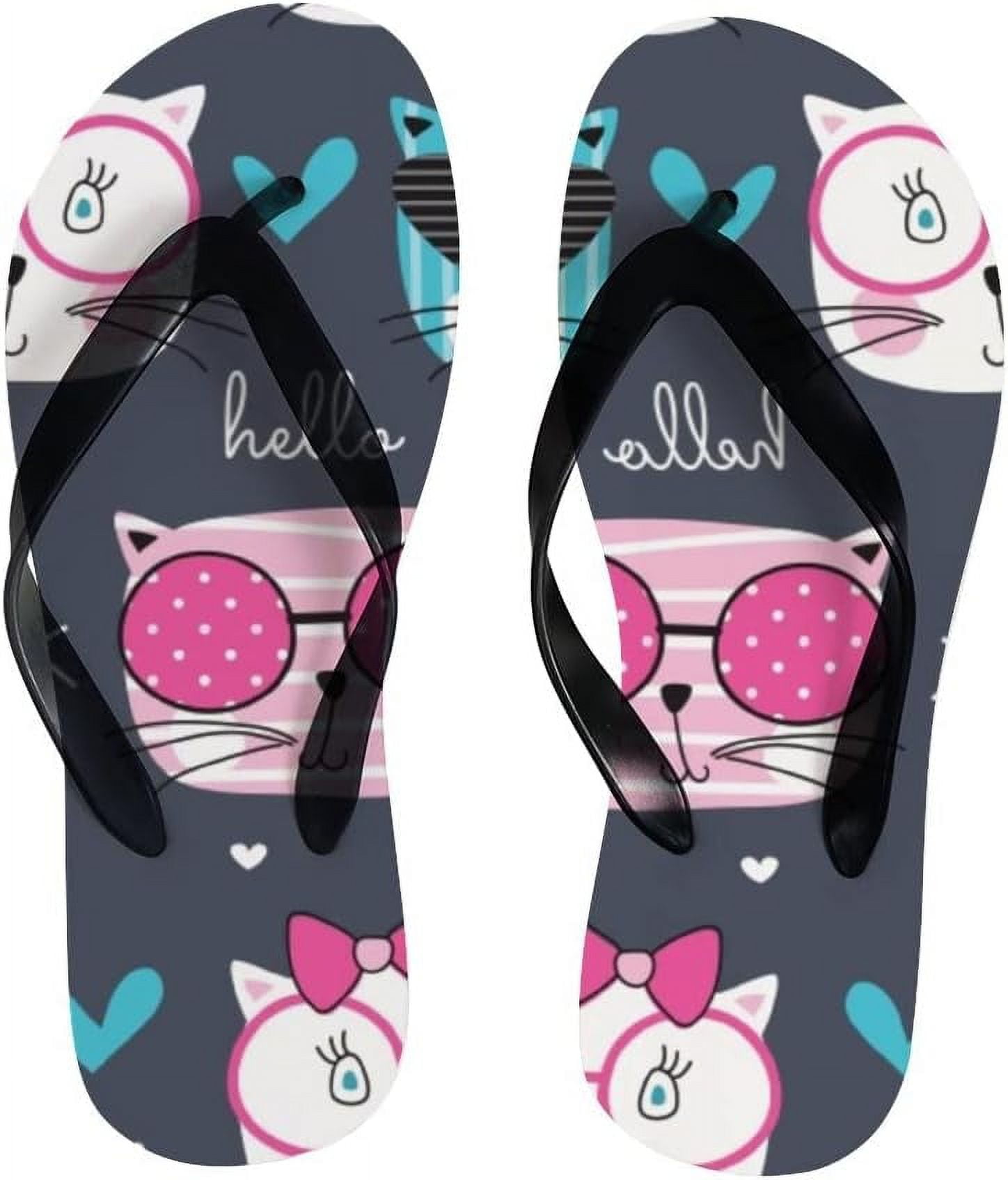 GZHJMY Flip Flops Hello Welcome Cute Cats Slippers Sandals for Women ...
