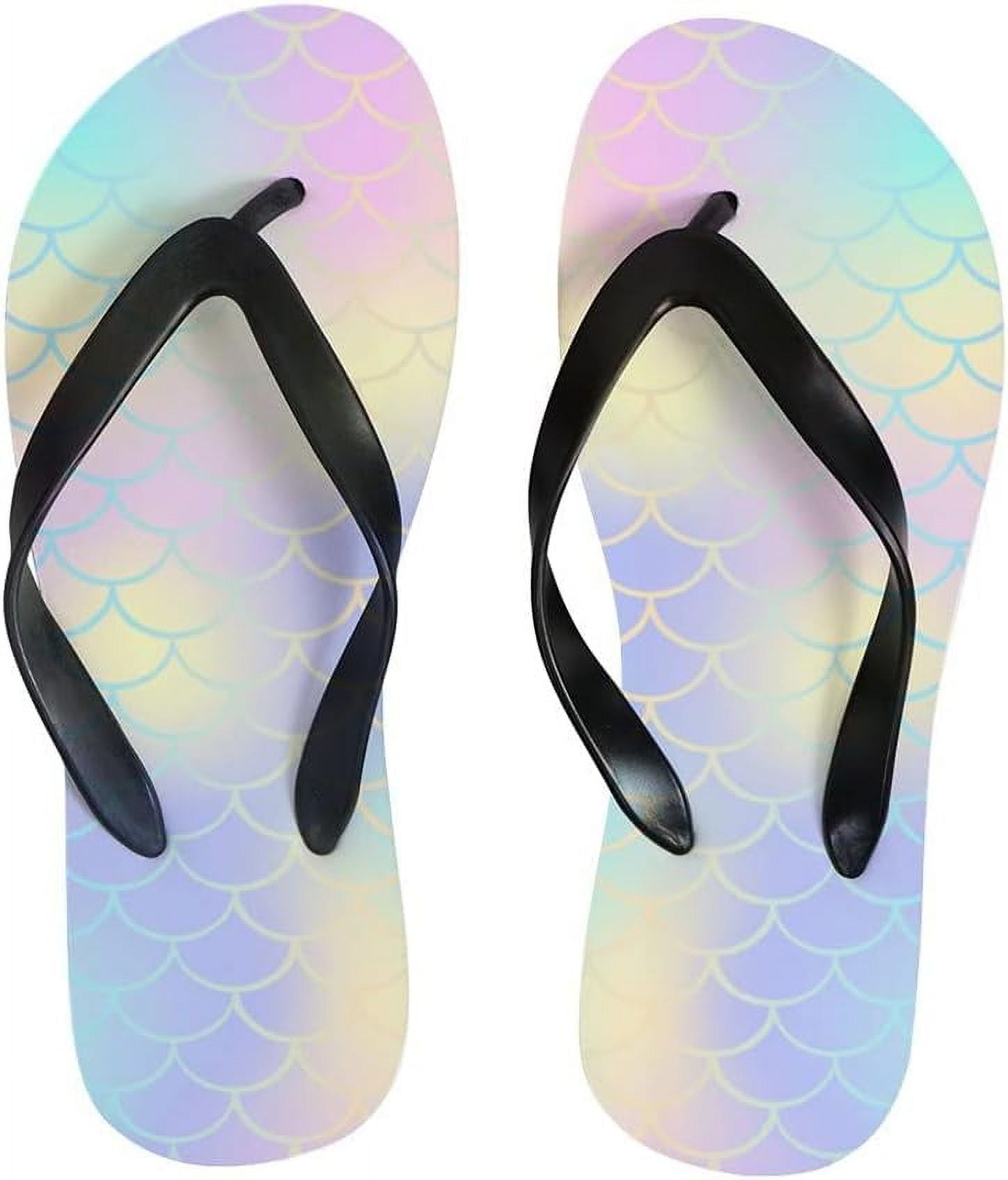 GZHJMY Flip Flops Mermaid Scale Tail Rainbow Ocean Sea Moire Thong Slip ...