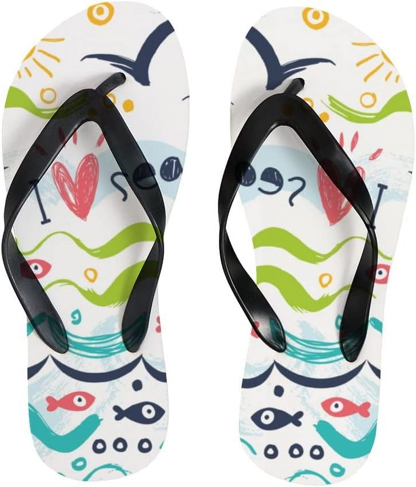 GZHJMY Flip Flops Ocean Sea Fish Sun Blue Thong Slip On Slippers Beach ...